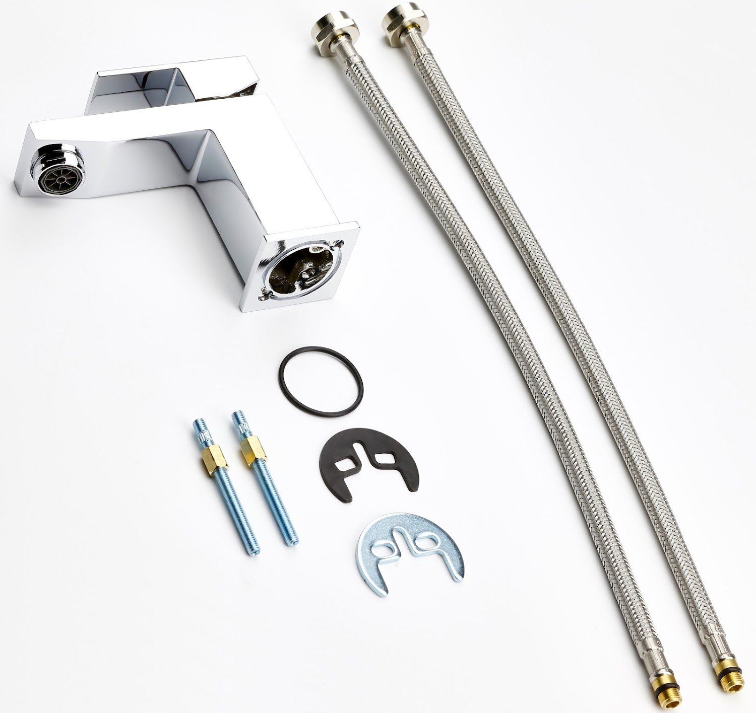 Modern Chrome Bathroom Square Tap Sets | Basin & Bath Taps with Shower ...