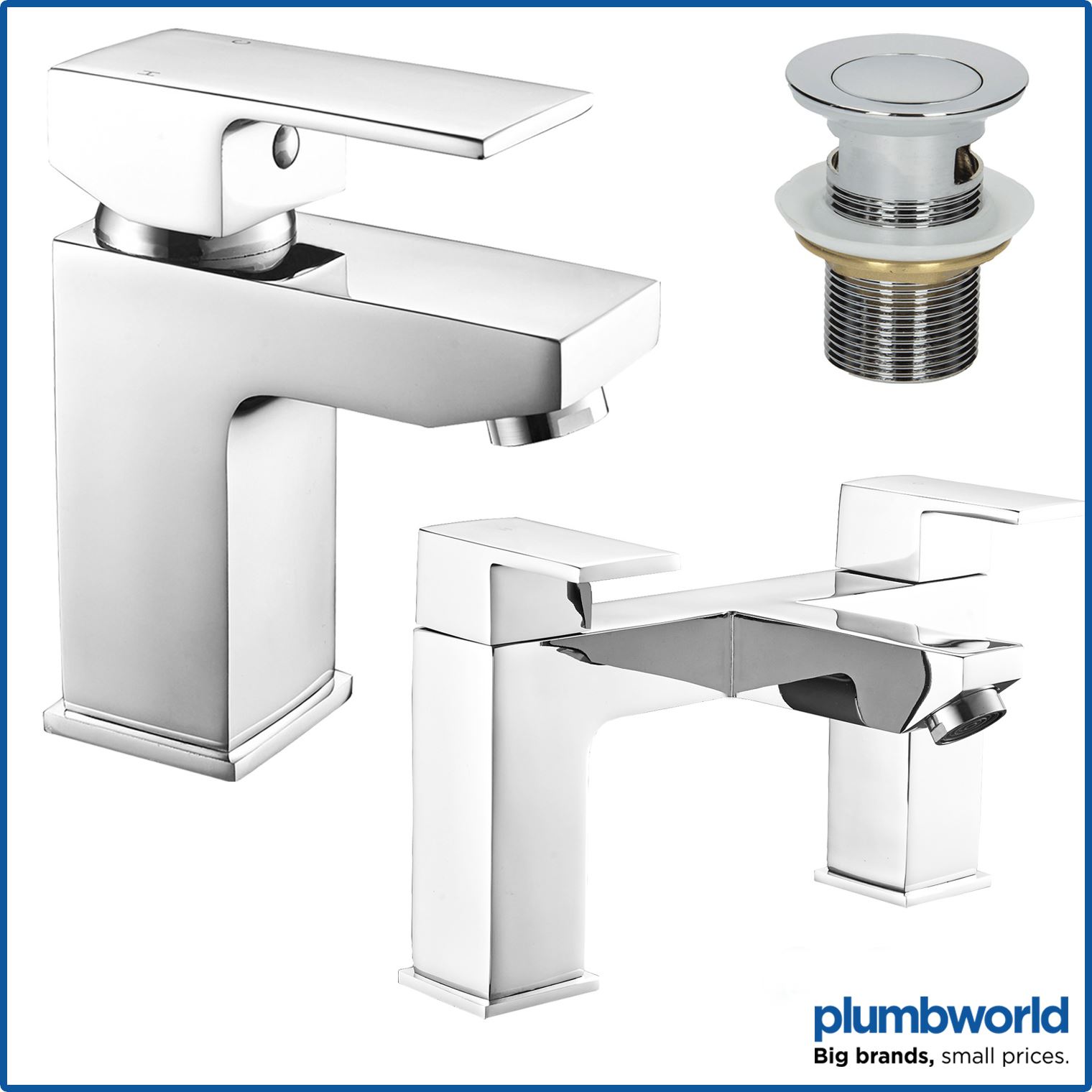 Modern Chrome Bathroom Square Tap Sets | Basin & Bath Taps with Shower ...