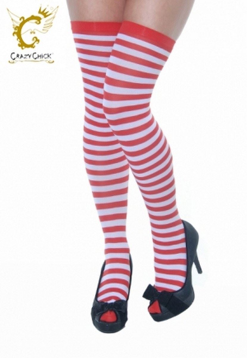 Ladies Christmas Otk Striped Stripy Red And White Hold Ups Stockings