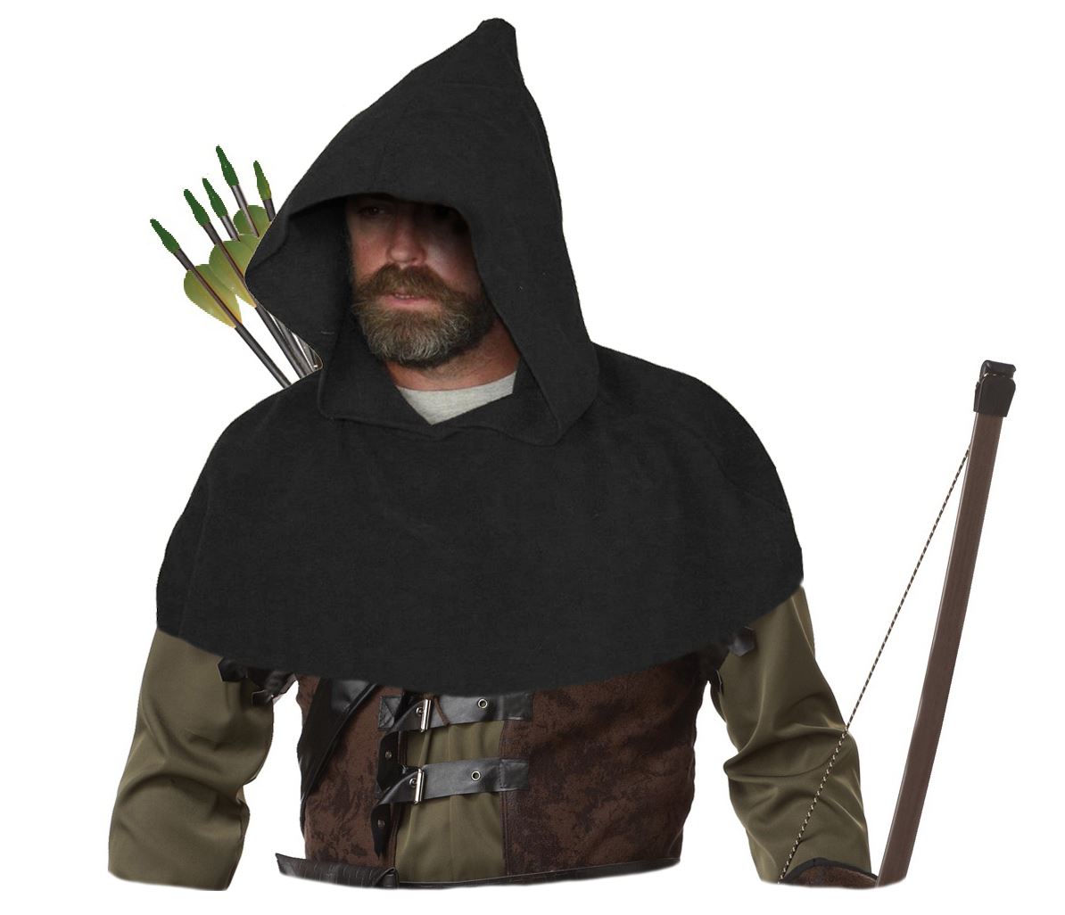 Adults Black Medieval Archers Cowl Fleece Arrow Hood Sherwood Forest | eBay