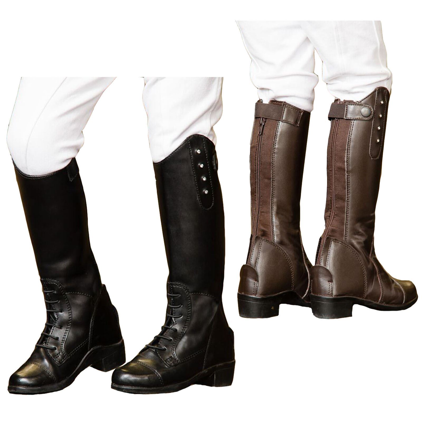 Childrens Kids Equi-Leather Horse Riding Lace Plain Diamante Show Boots ...