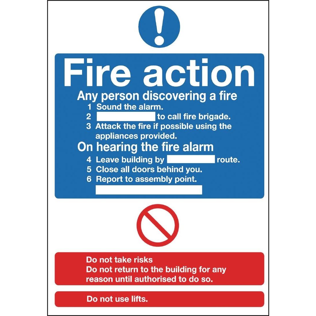 Fire Action Sign Notice Safety Plaque Poster Display Commercial ...