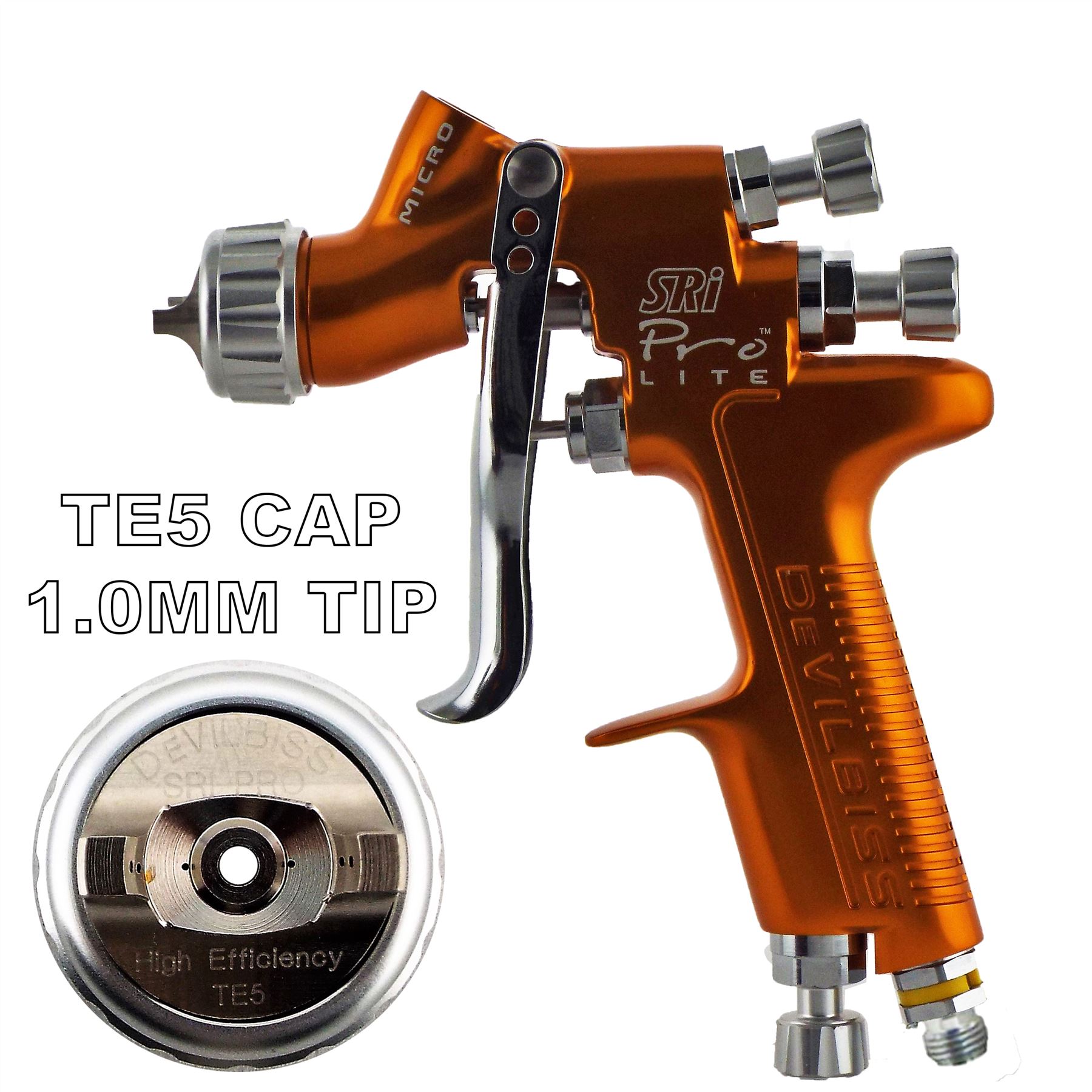 DEVILBISS SRI PRO Lite TE5 Air Cap 1.0mm Fluid Tip Gravity Air Spray ...