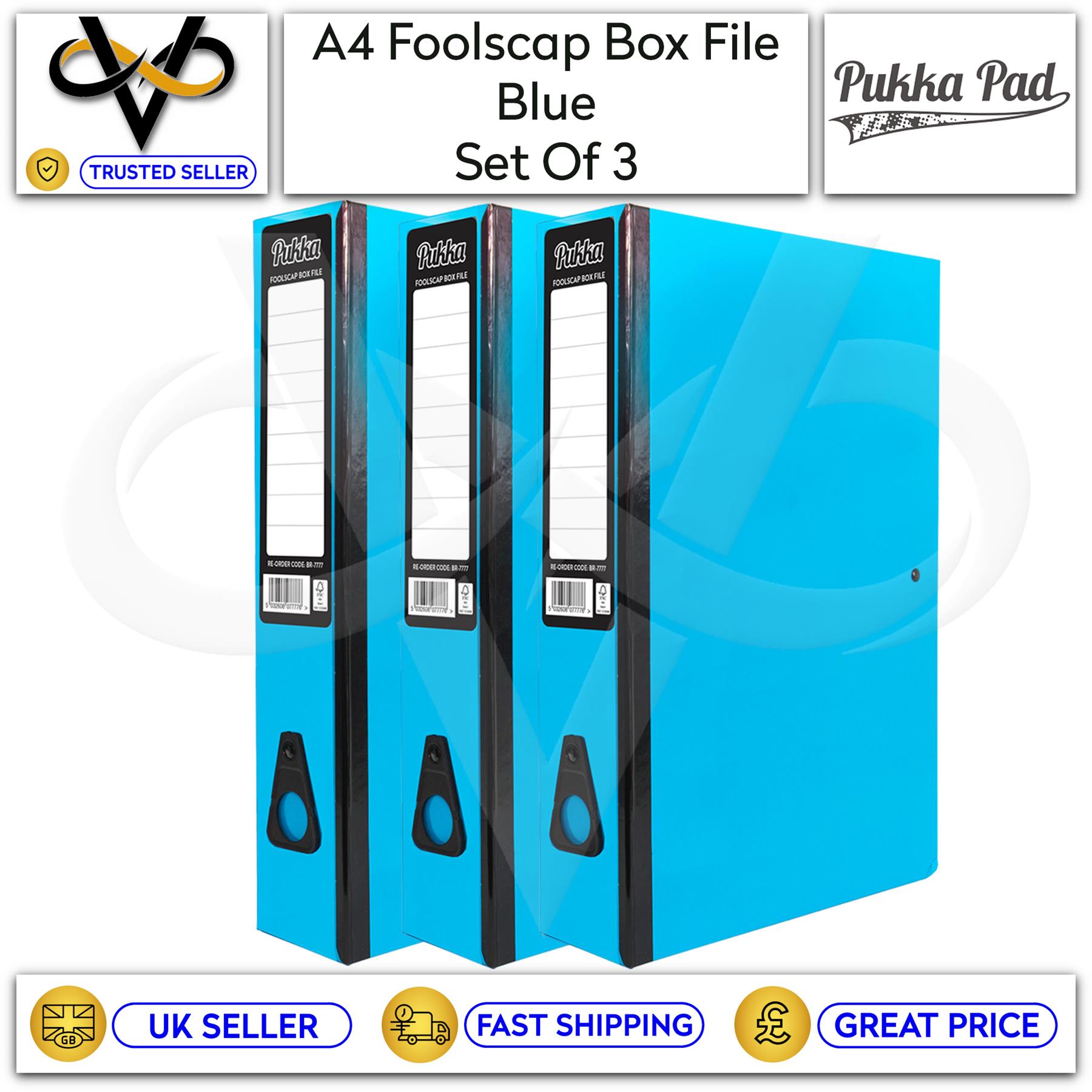 Set Of 3 Pukka Foolscap Box File A4 With Spring Clips Documents Storage ...