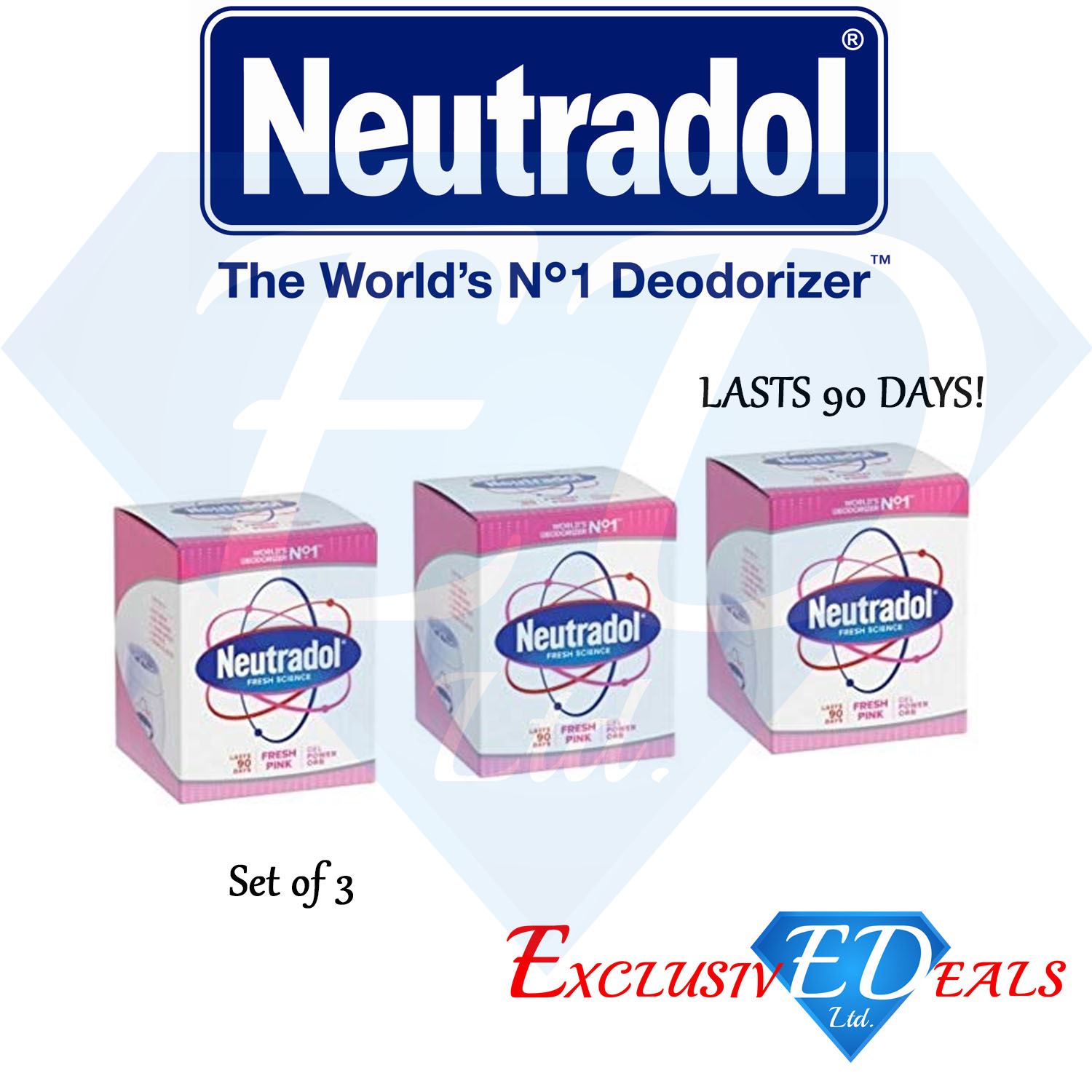 3 x Neutradol Gel Odour Destroyer Original Super Fresh Last 90 Days ...
