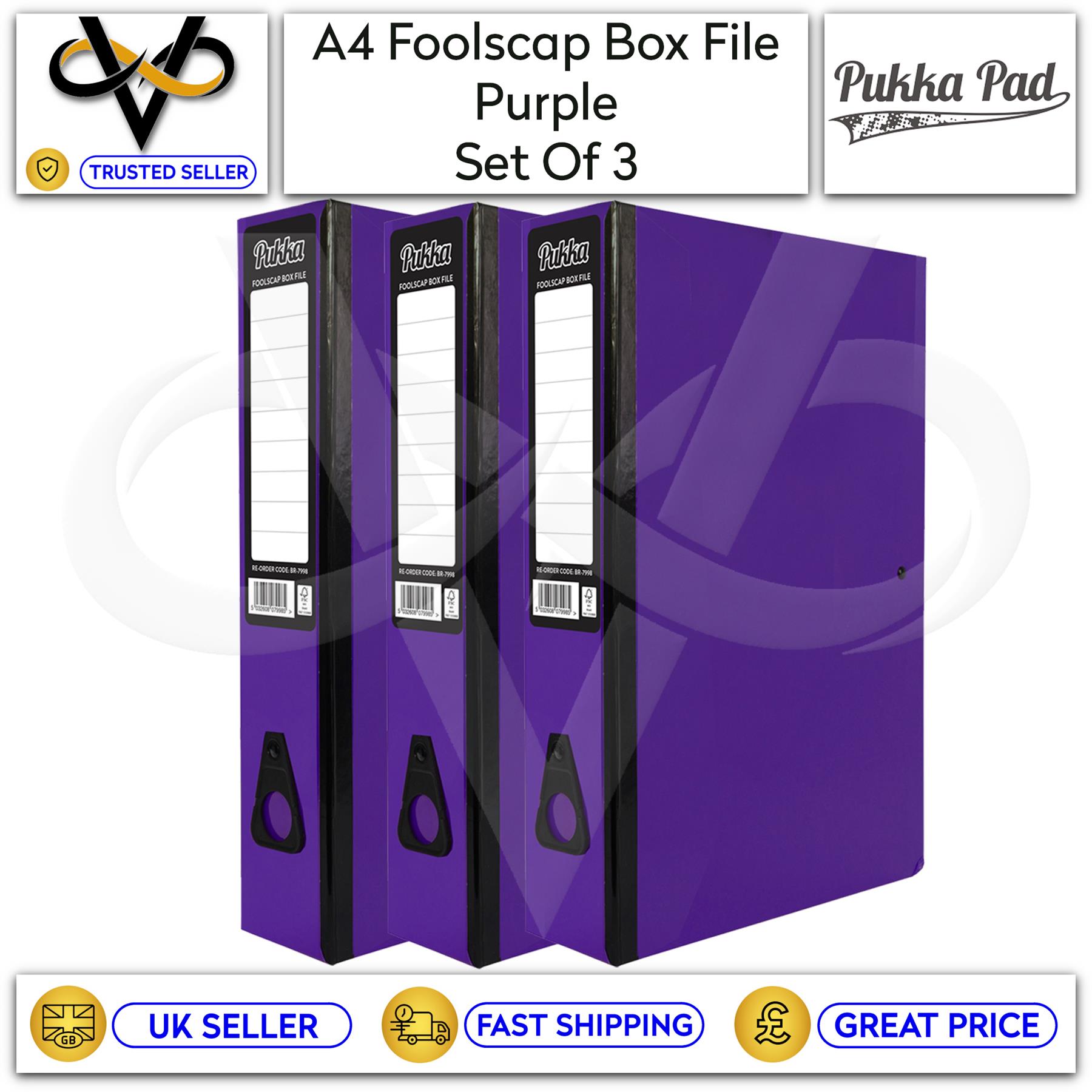 Set Of 3 Pukka Foolscap Box File A4 With Spring Clips Documents Storage ...