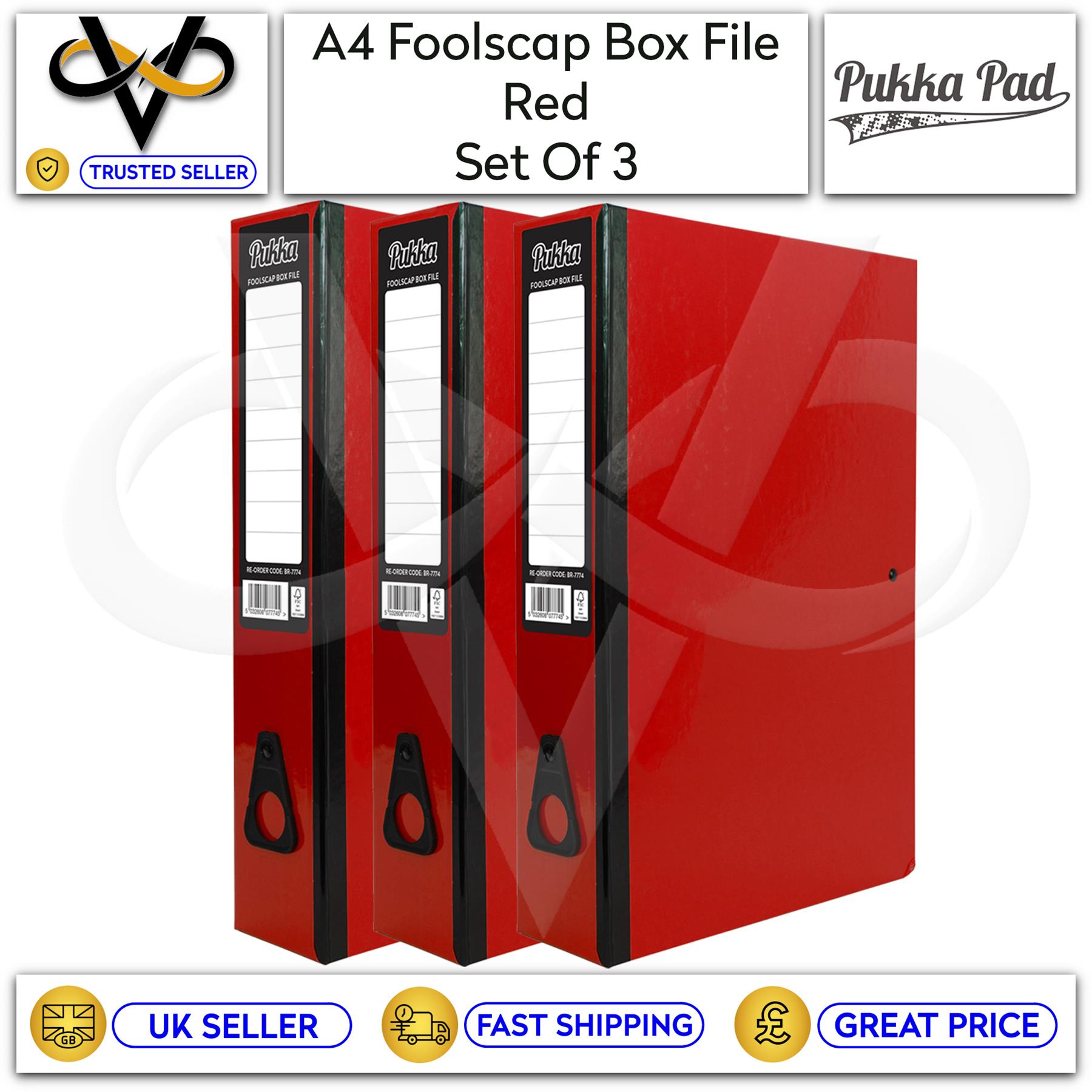 Set Of 3 Pukka Foolscap Box File A4 With Spring Clips Documents Storage ...