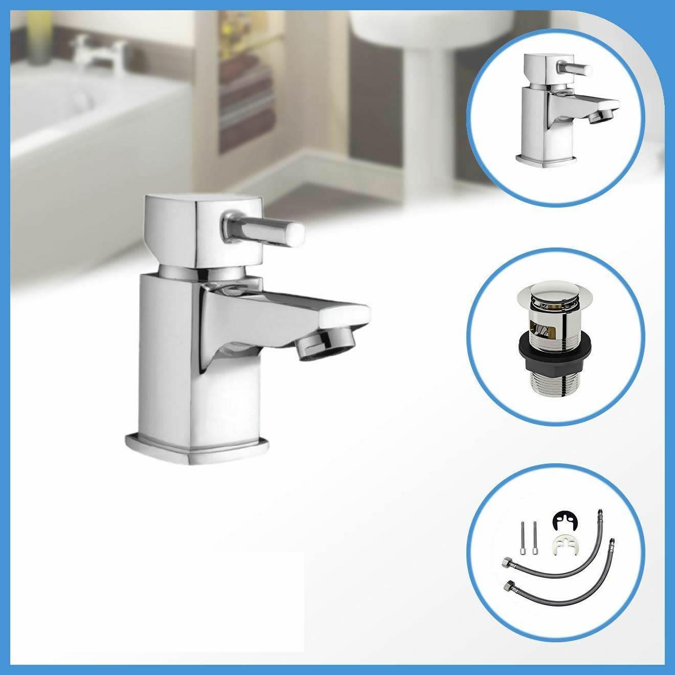 Modern Bathroom Taps Chrome Sink Brass Mono Basin Mixer Tap + Free ...