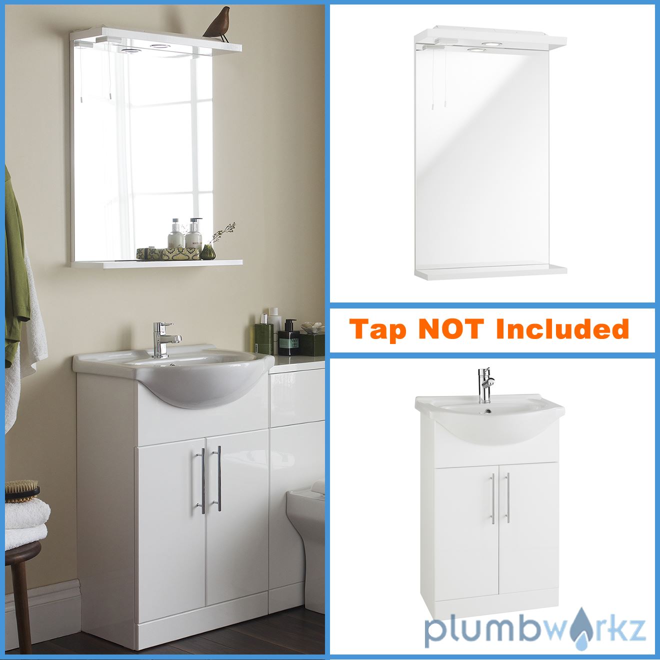 Vanity Units Basins Mirrors With Down Lights Gloss White Modern ...