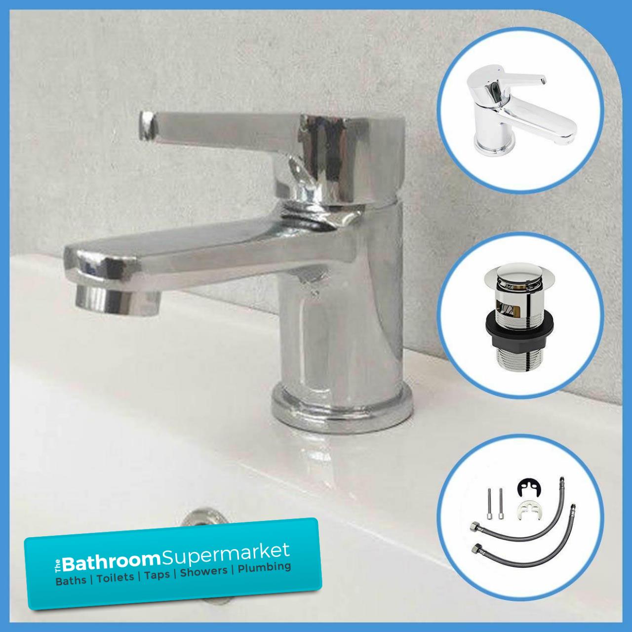 Modern Bathroom Taps Chrome Sink Brass Mono Basin Mixer Tap + Free ...