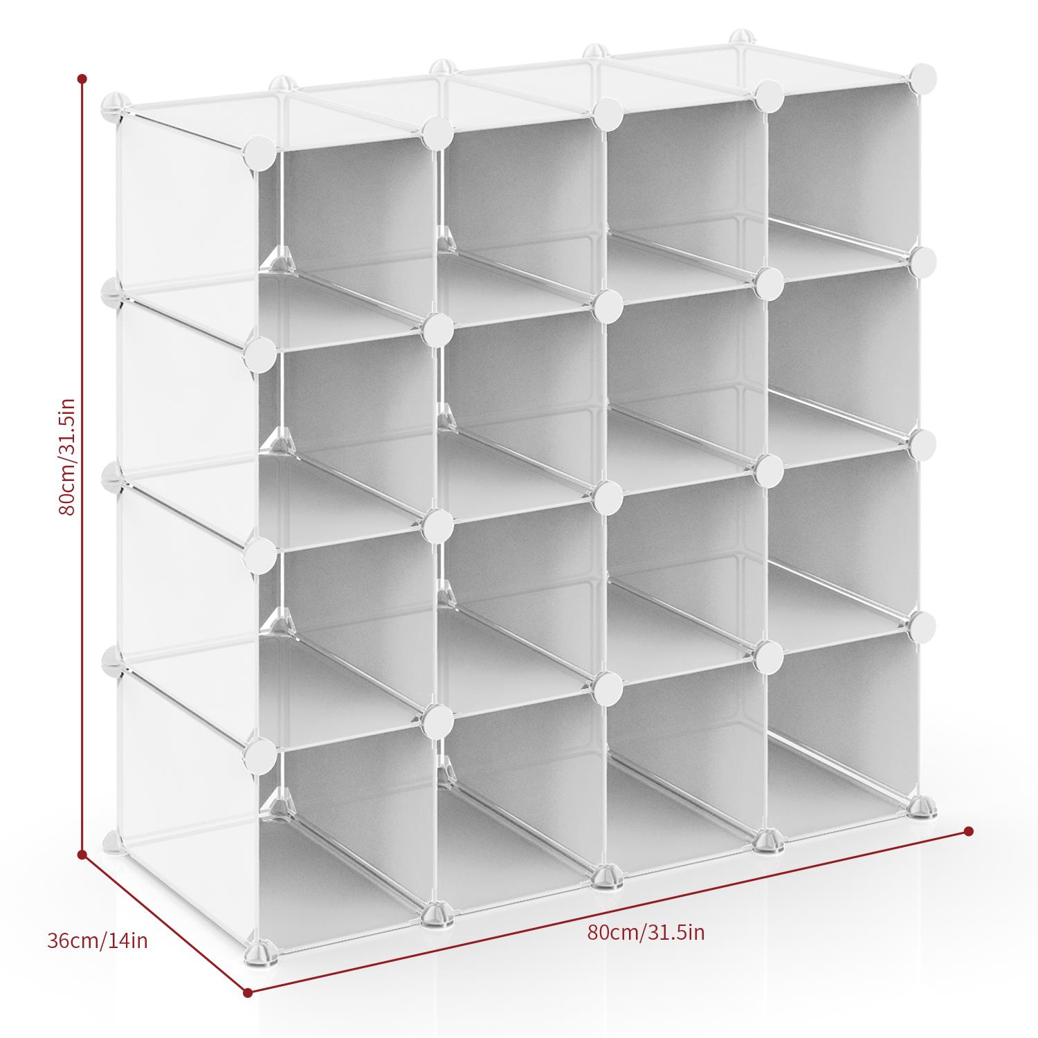 Vinsani Interlocking 16 Section Multi-Purpose Cube Shoe Rack Organiser ...