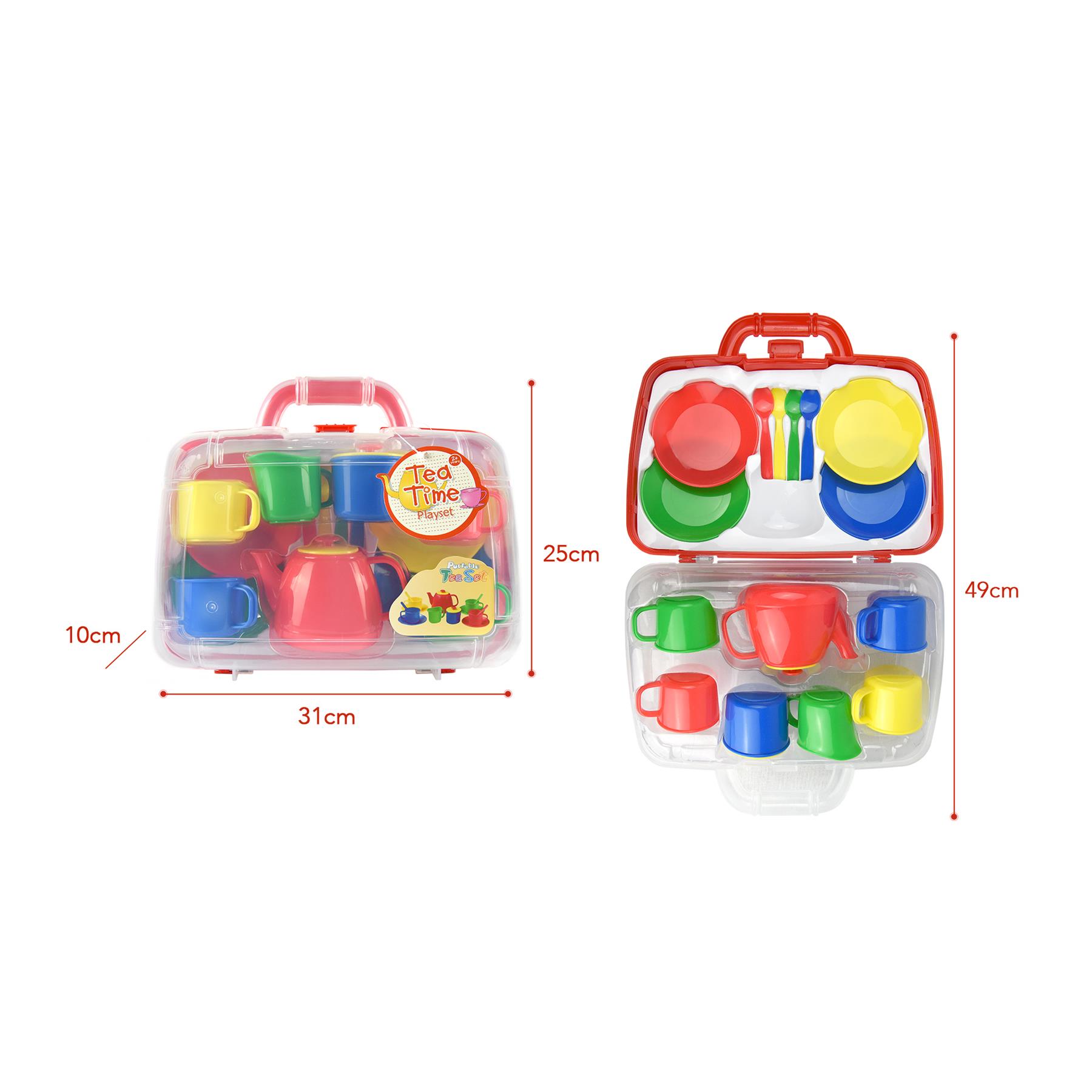 Vinsani Kids 15 Piece Red Portable Plastic Tea Set with Carry Case for ...