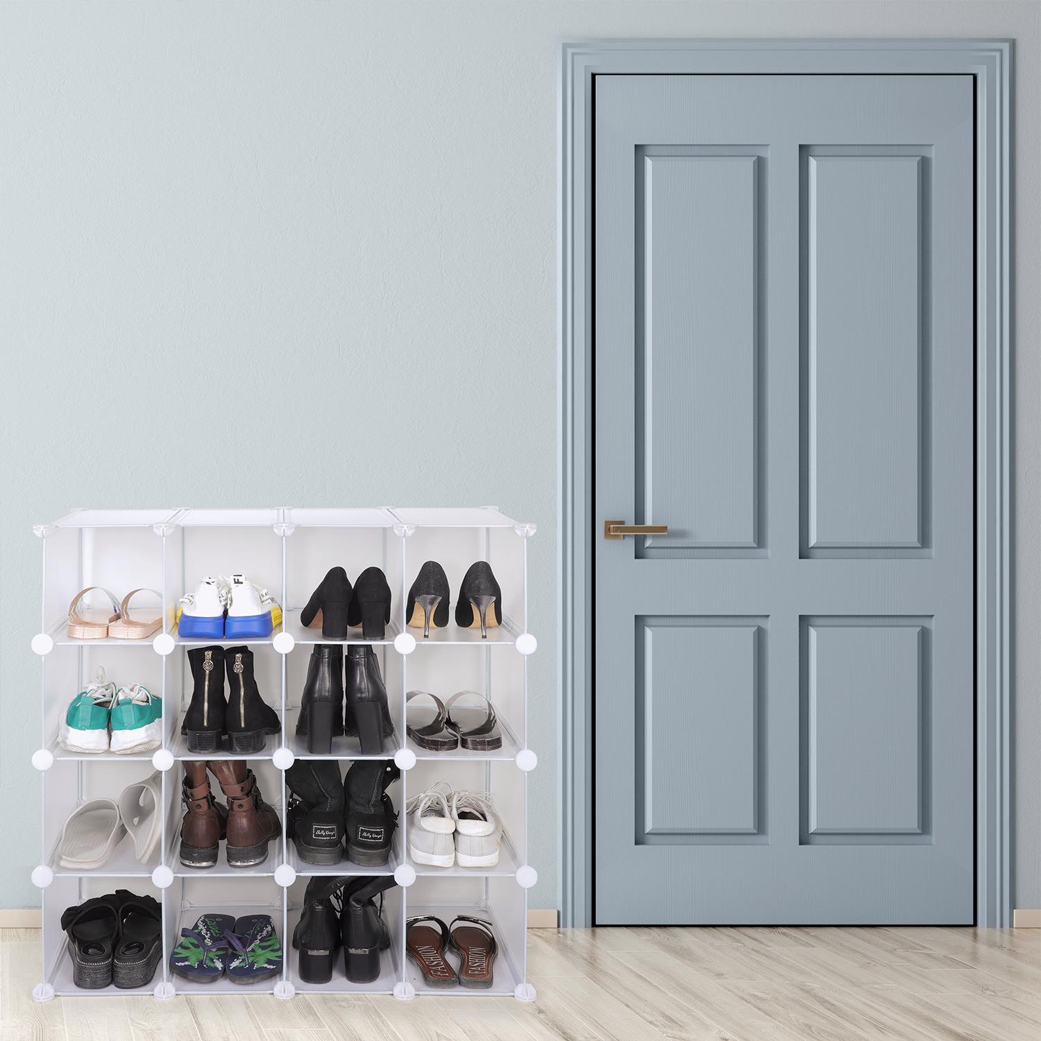 Vinsani Interlocking 16 Section Multi-Purpose Cube Shoe Rack Organiser ...