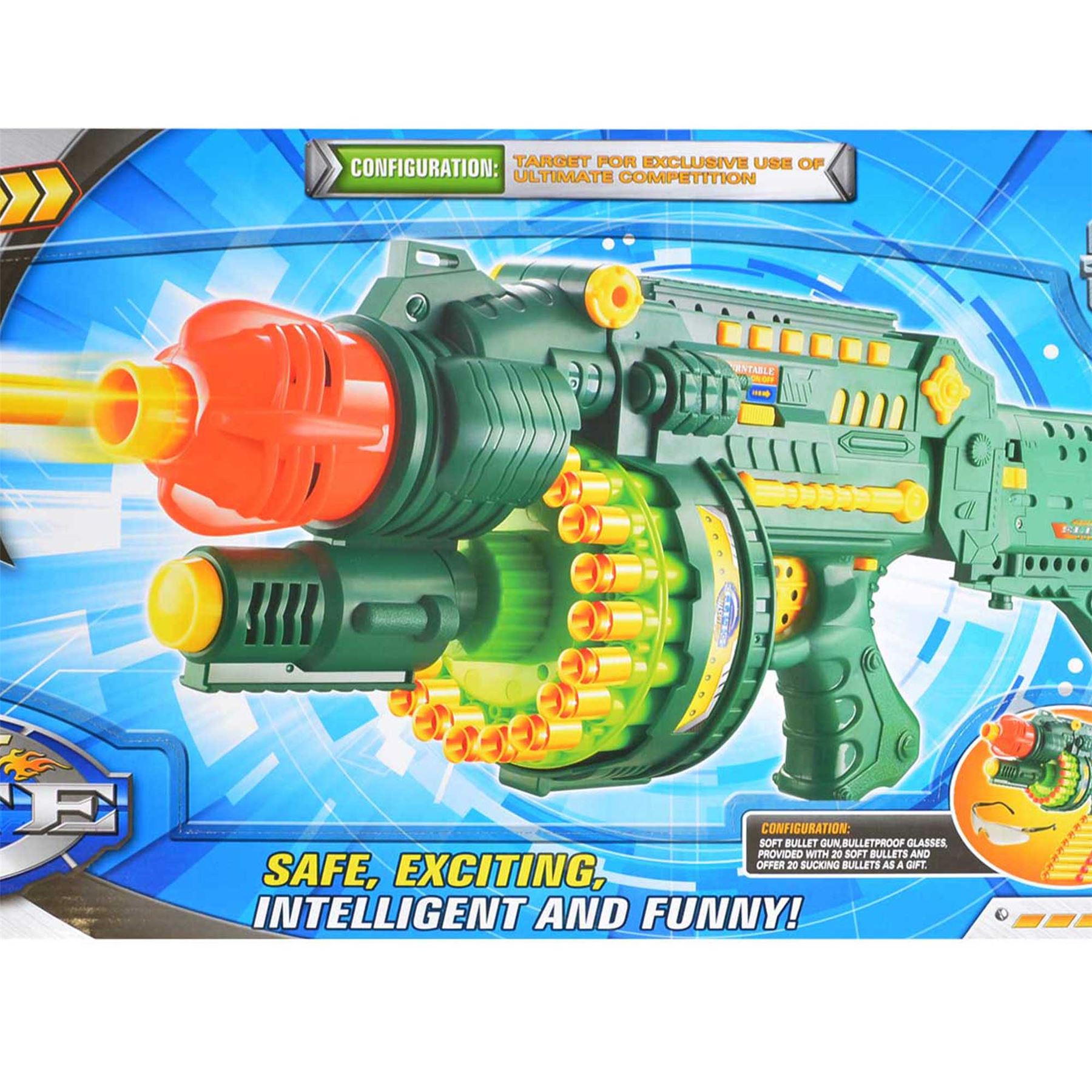 Rapid Fire Gun With 40 Darts Battery Operated With Safety Glasses Blue ...