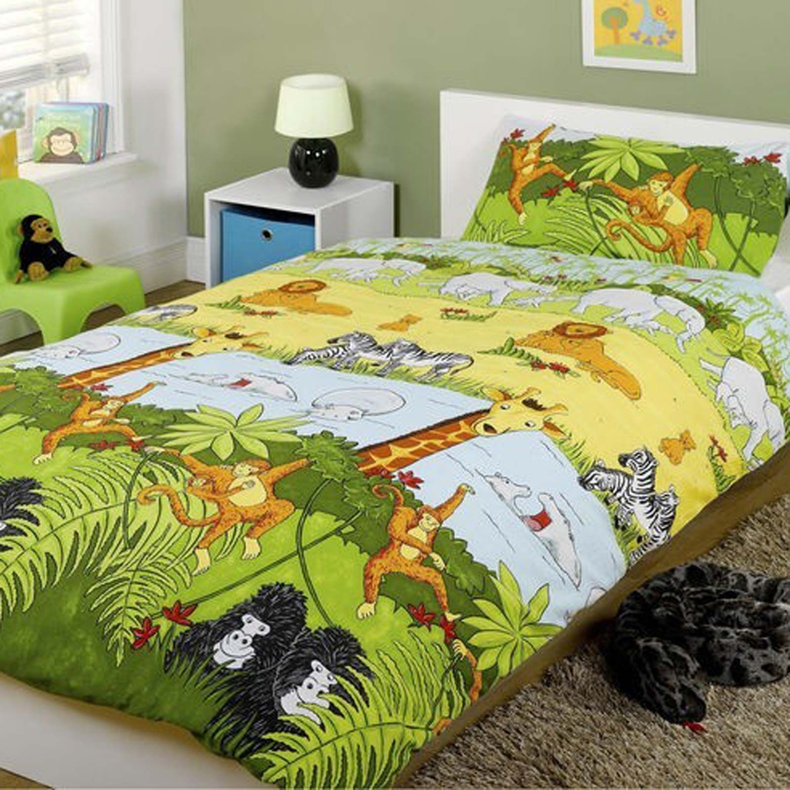 JUNGLE THEMED DUVET COVERS KIDS CHILDRENS ANIMALS SINGLE JUNIOR