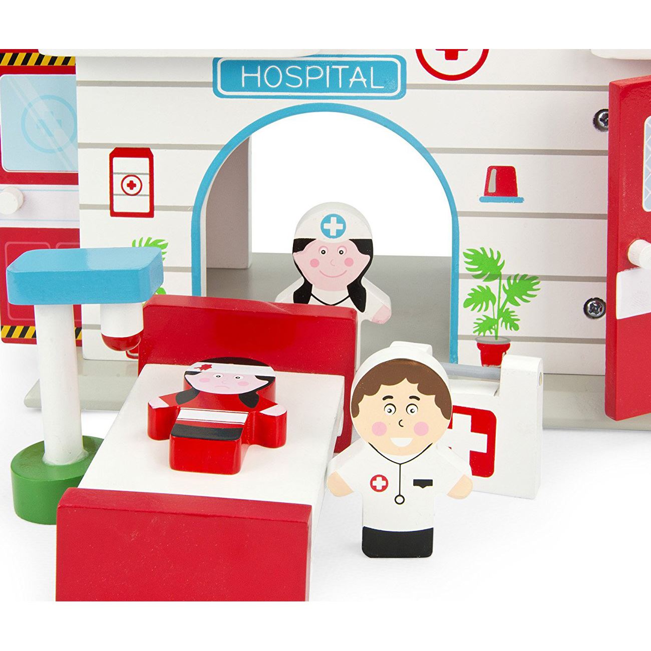 WOODEN FIRE STATION POLICE STATION HOSPITAL WITH FIGURES KIDS PLAY wooden-fire-station-police-station-hospital-with-figures-kids-play