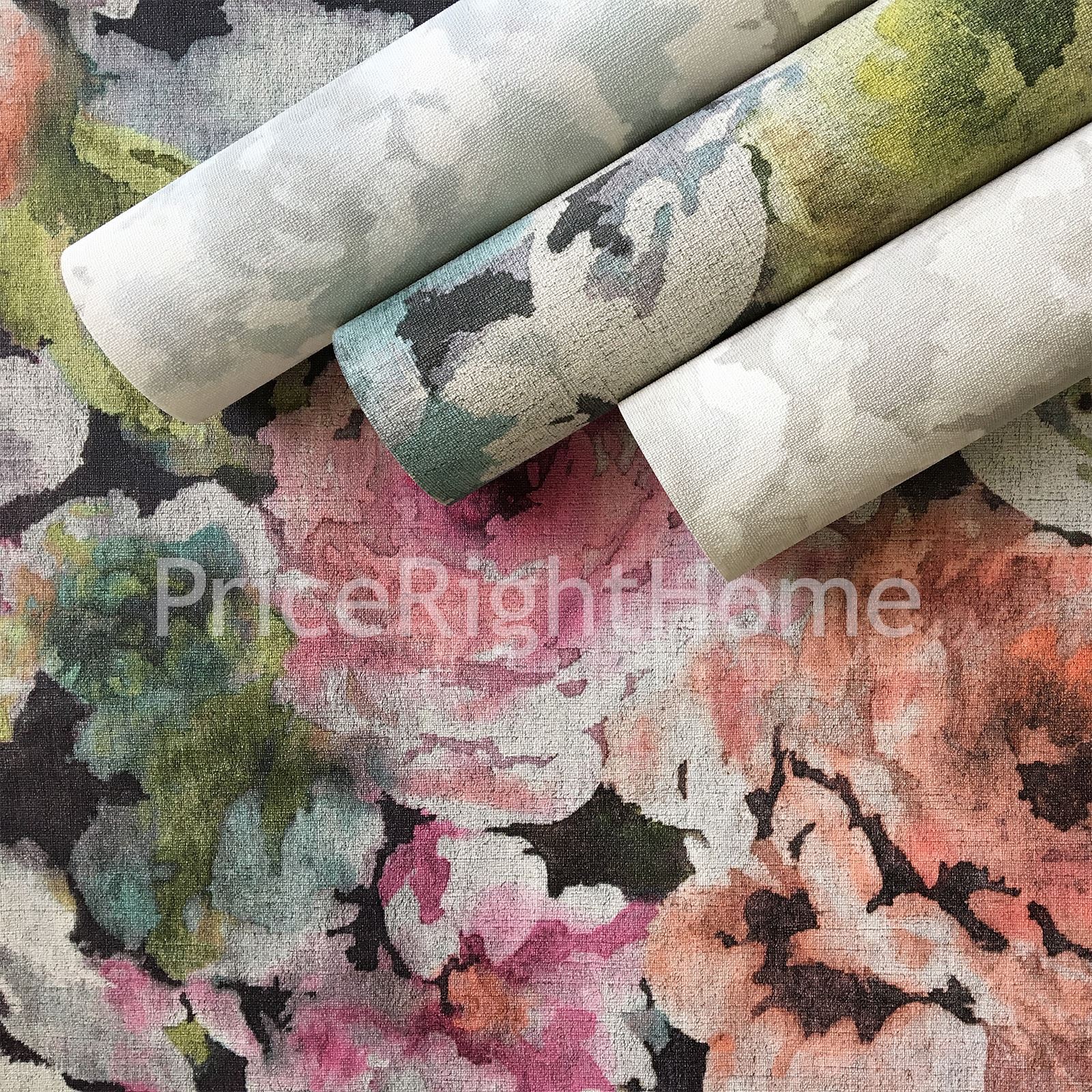 Florentine Floral Fabric Wallpaper Grey / Pale Blue - Rasch 455632 for ...