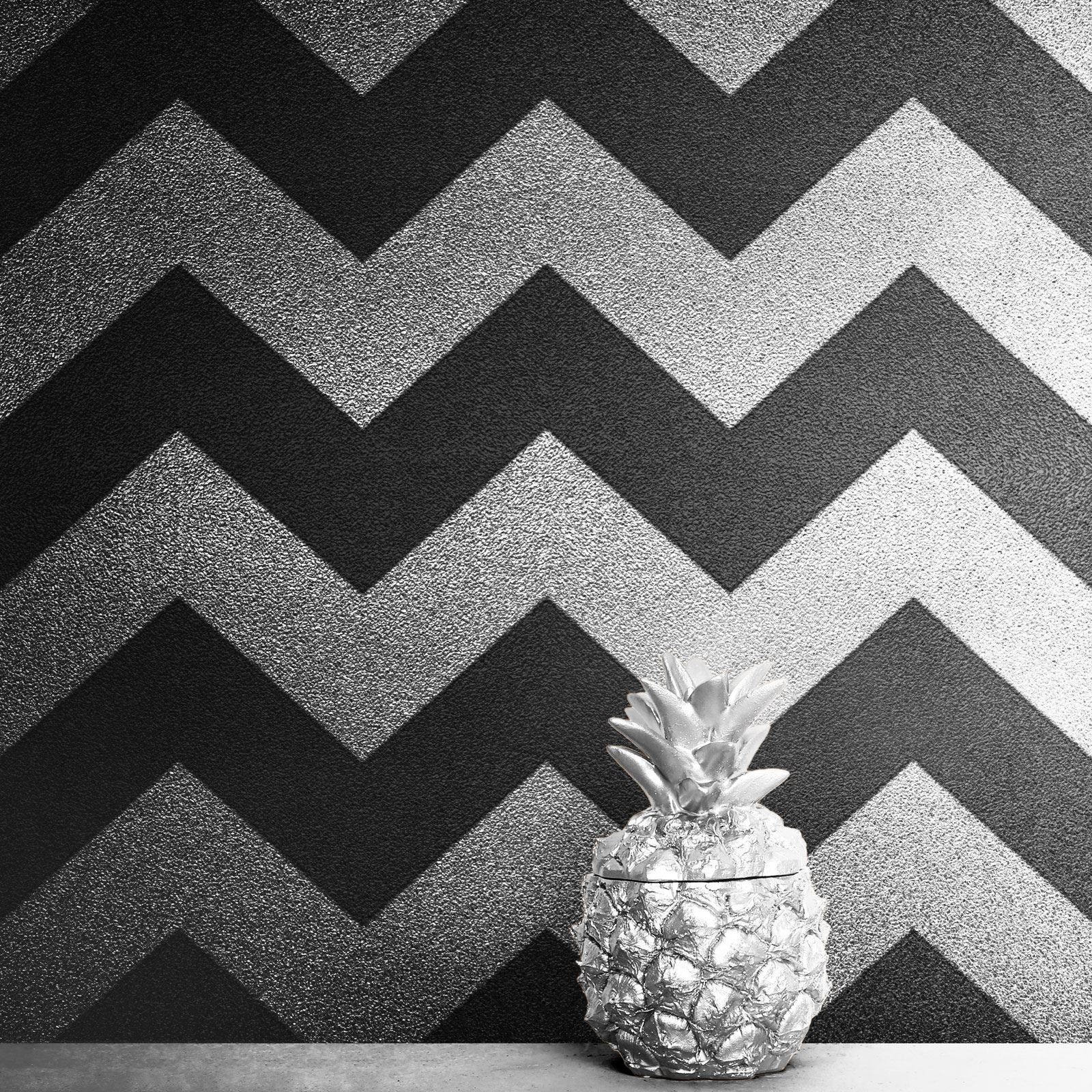 Silver Glitter Chevron Wallpaper