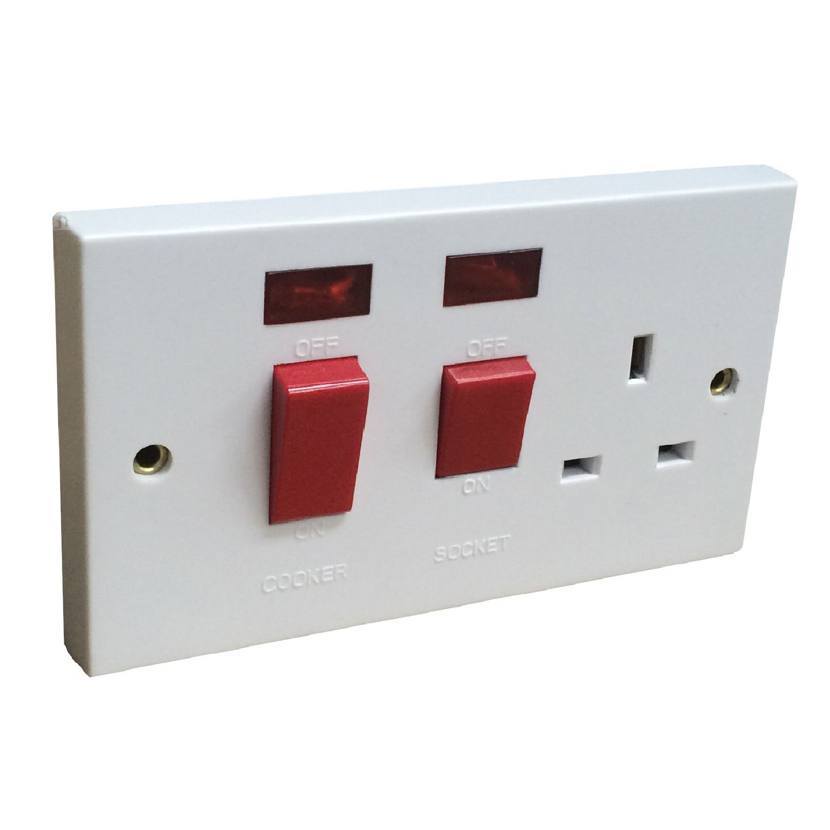 White Electrical Wall Sockets, Switches & Cooker Spurs. Square Edge ...