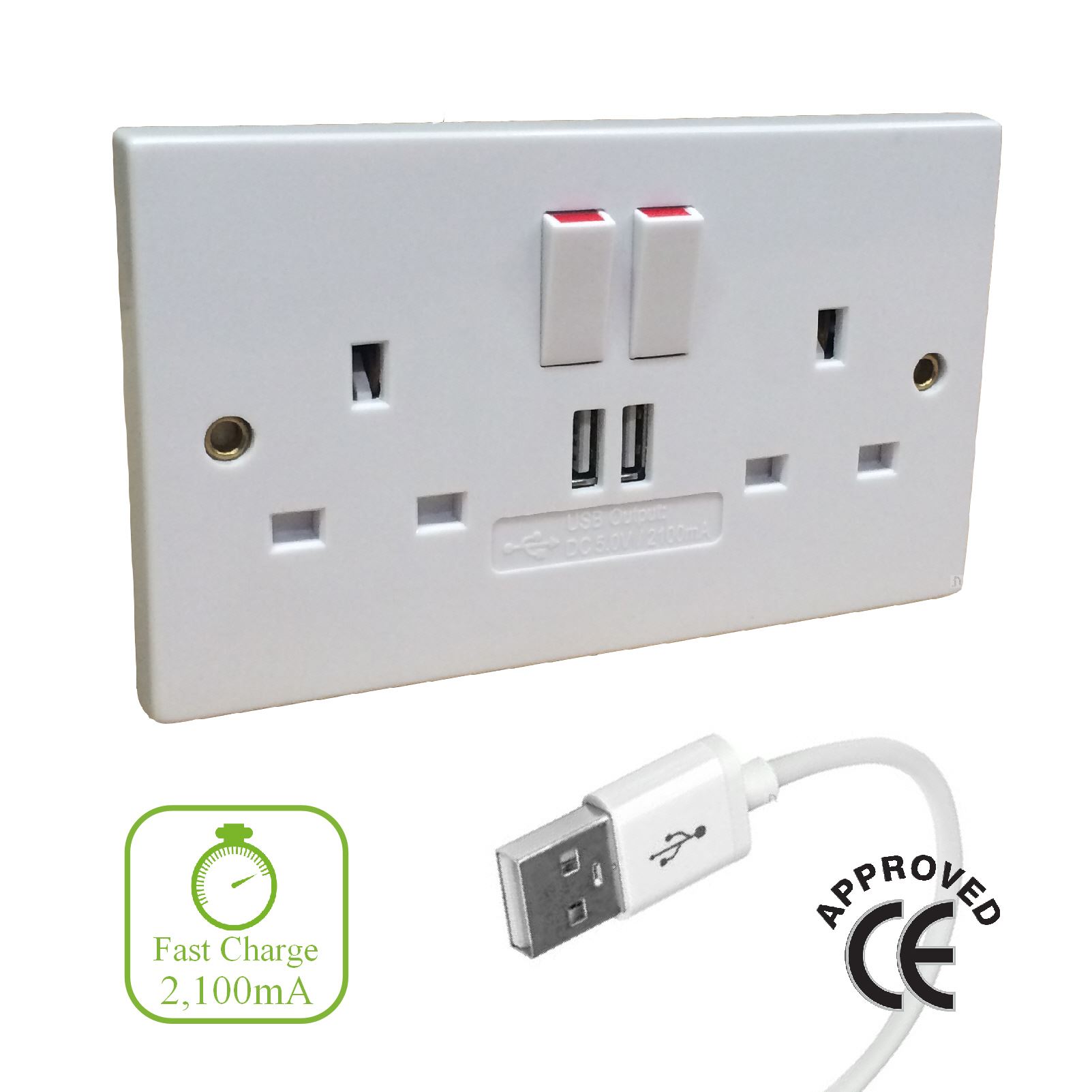 White Electrical Wall Sockets, Switches & Cooker Spurs. Square Edge ...