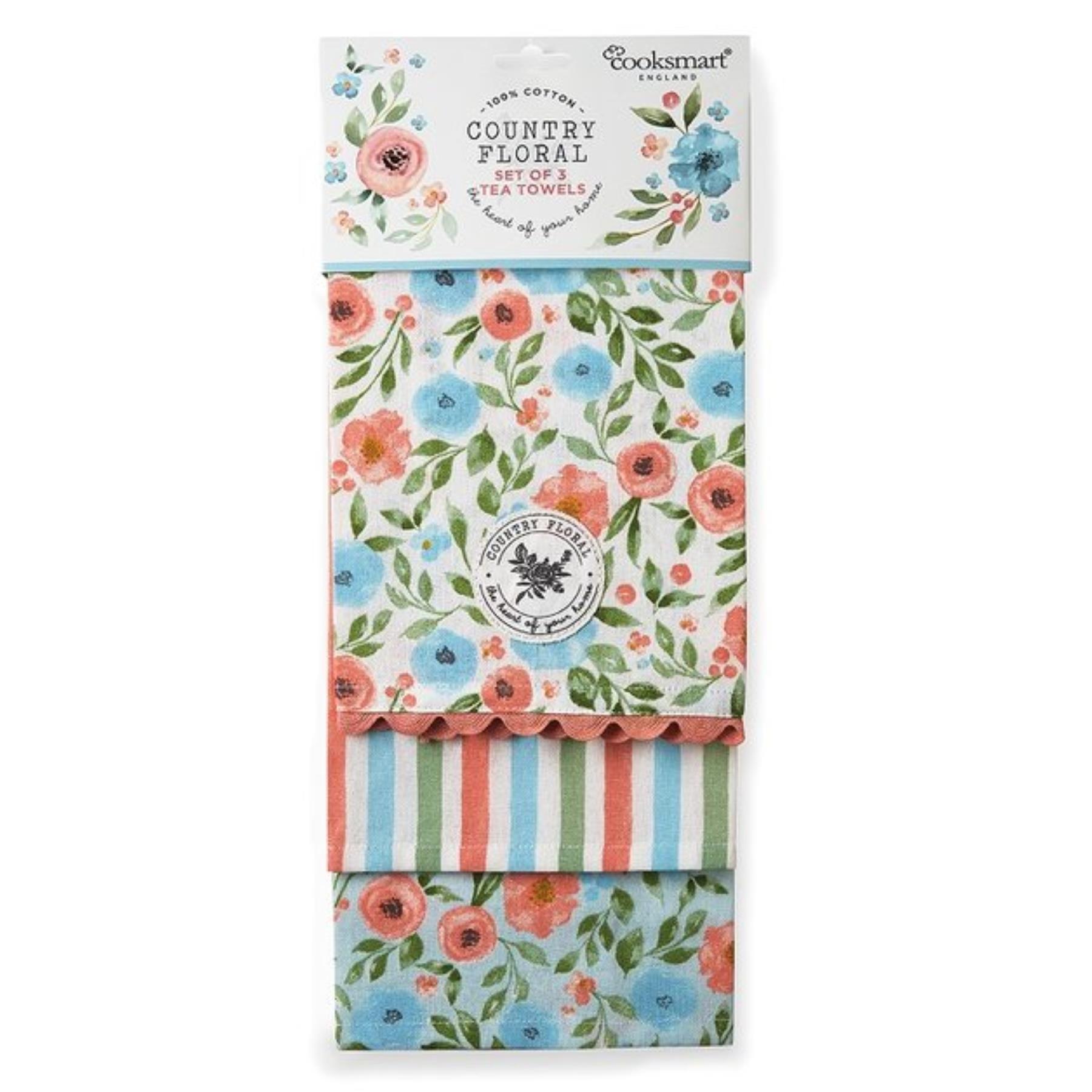 Cooksmart 3 Pack 100% Cotton Kitchen Bar Dinning Tea Towels ...