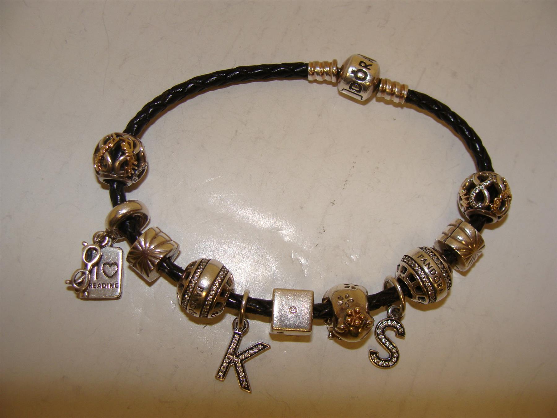 pandora Black Leather Sterling Silver bracelet 9 pandora and 2 ...