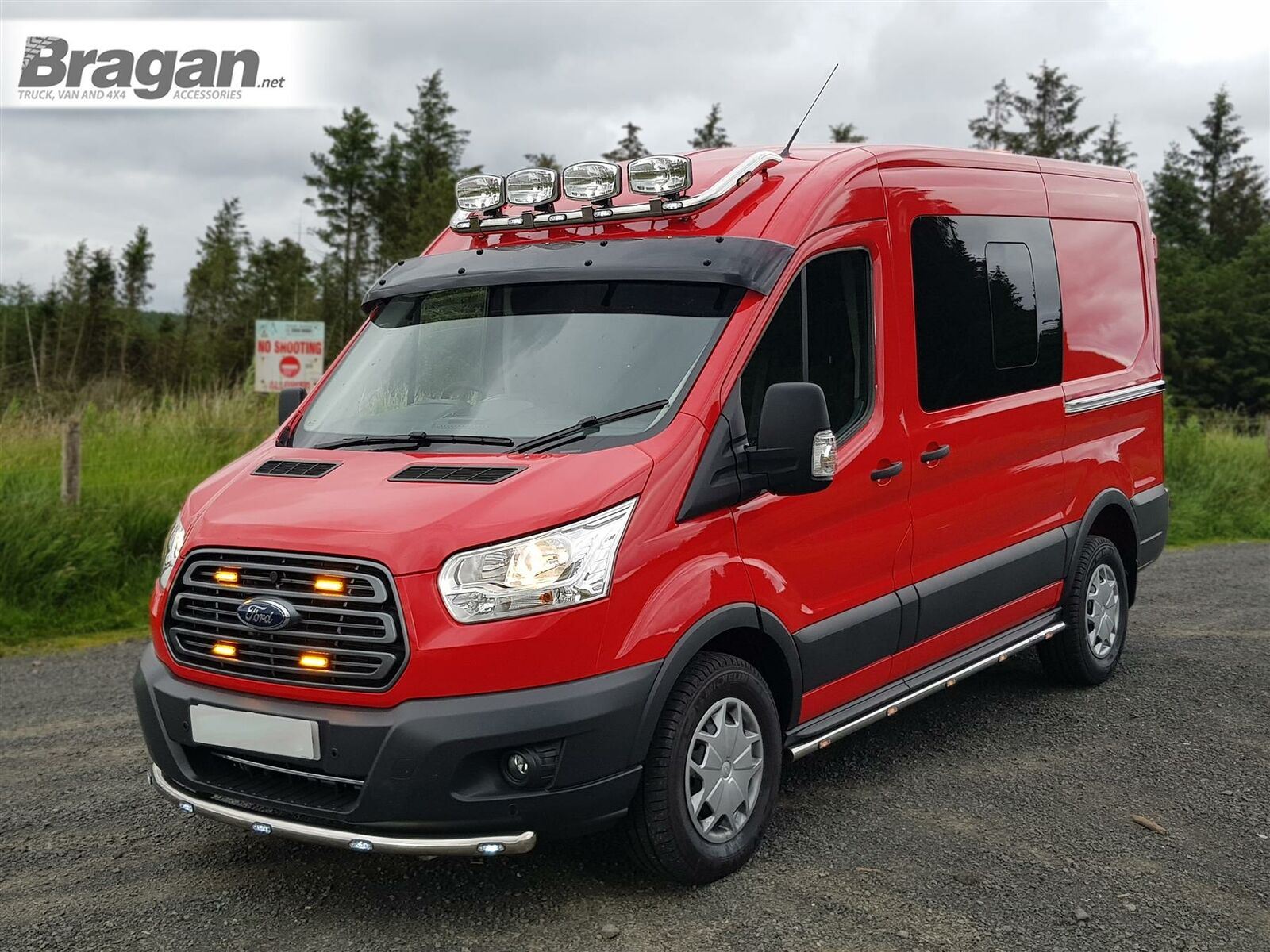 To Fit 2014+ Ford Transit MK8 Roof Bar + Jumbo Spot x4 + LEDs x7 ...