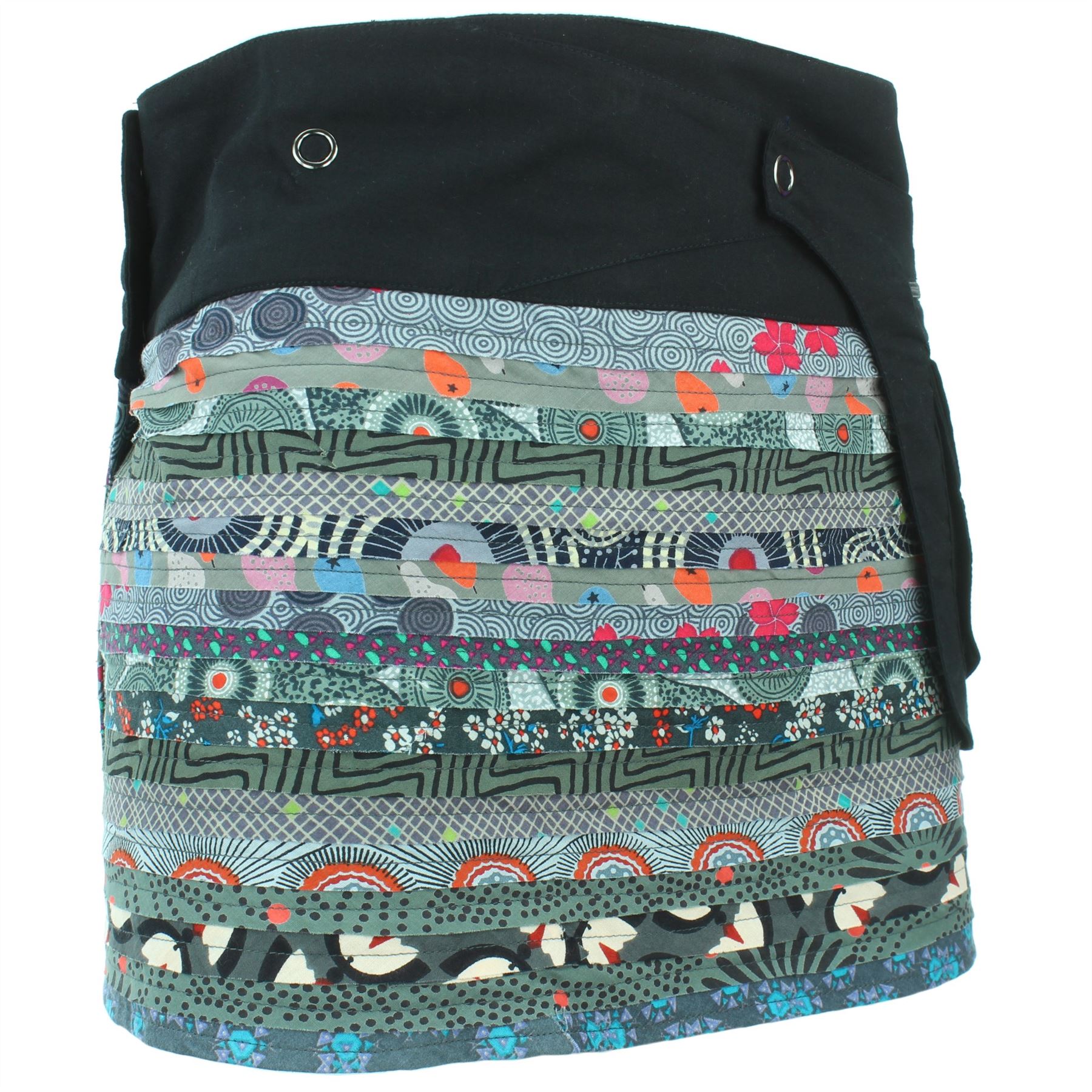 Hippie Bohemian Short Popper Patch Mini Skirt Boho Pocket Wrap Cotton ...