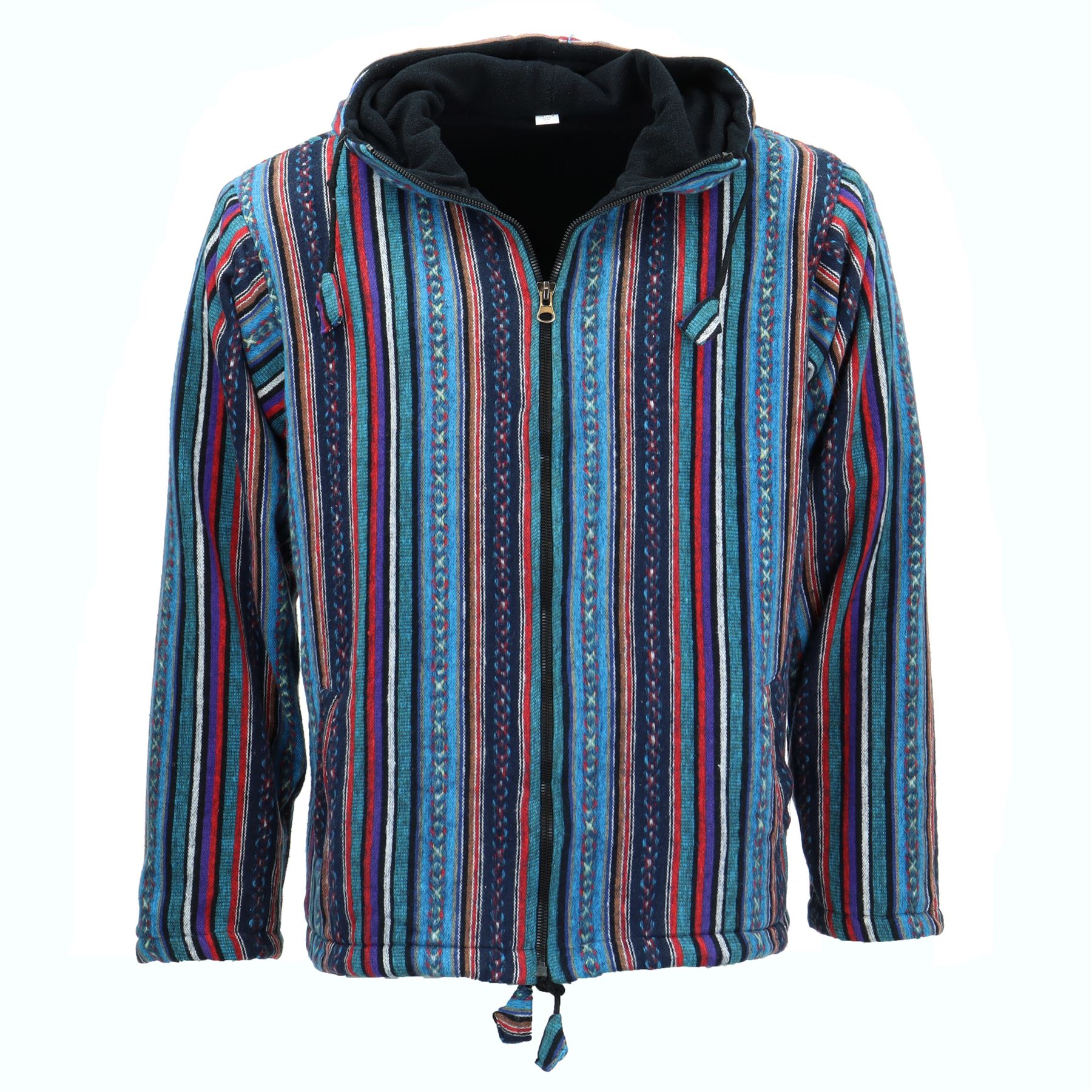 HIPPIE FESTIVAL LINED HOODED JACKET ZIP UP CARDIGAN BRUSHED COTTON ...