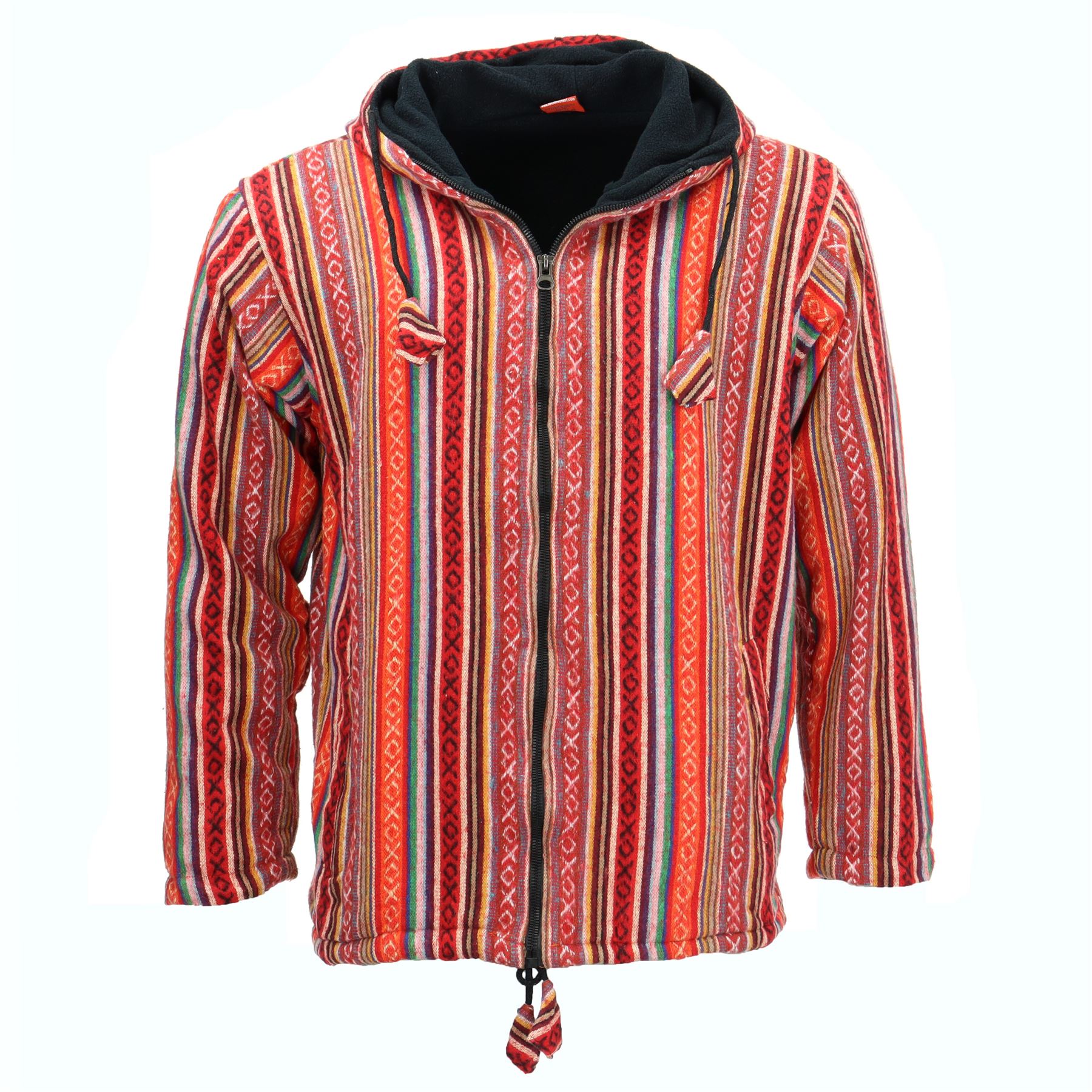 HIPPIE FESTIVAL LINED HOODED JACKET ZIP UP CARDIGAN BRUSHED COTTON ...