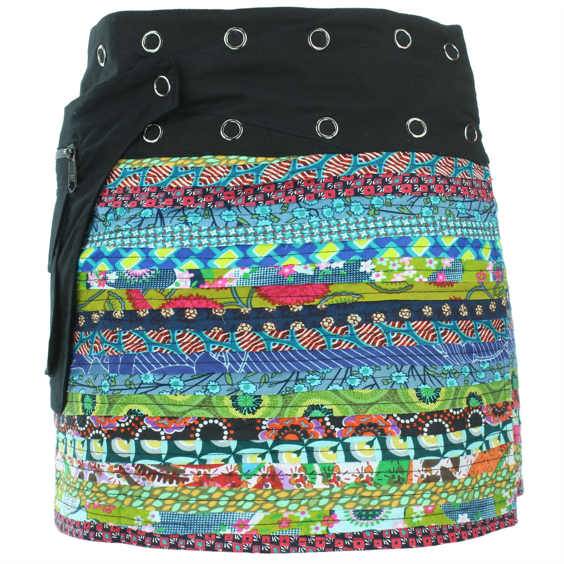 Hippie Bohemian Short Popper Patch Mini Skirt Boho Pocket Wrap Cotton ...