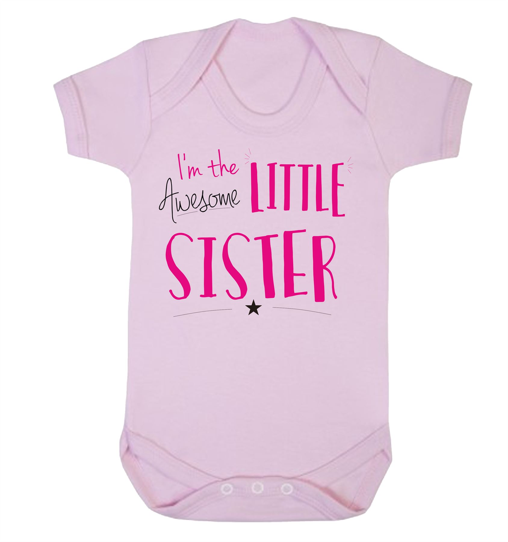 Awesome Little Sister Babygrow Younger Girl Gift Siblings Funny Present ...