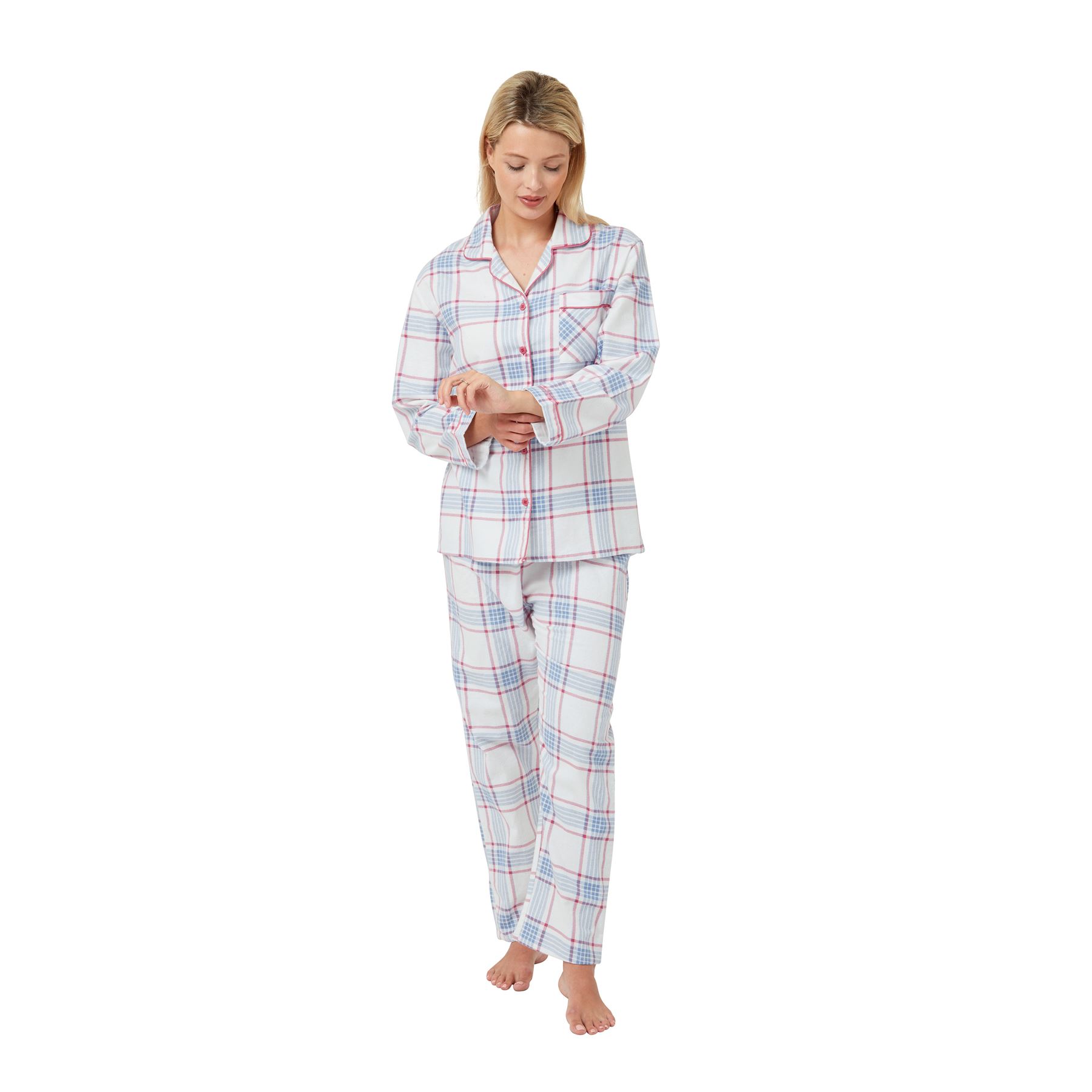Ladies/Womens 100% Brushed Cotton Pyjama Set Winceyette Pyjamas PJ Set ...