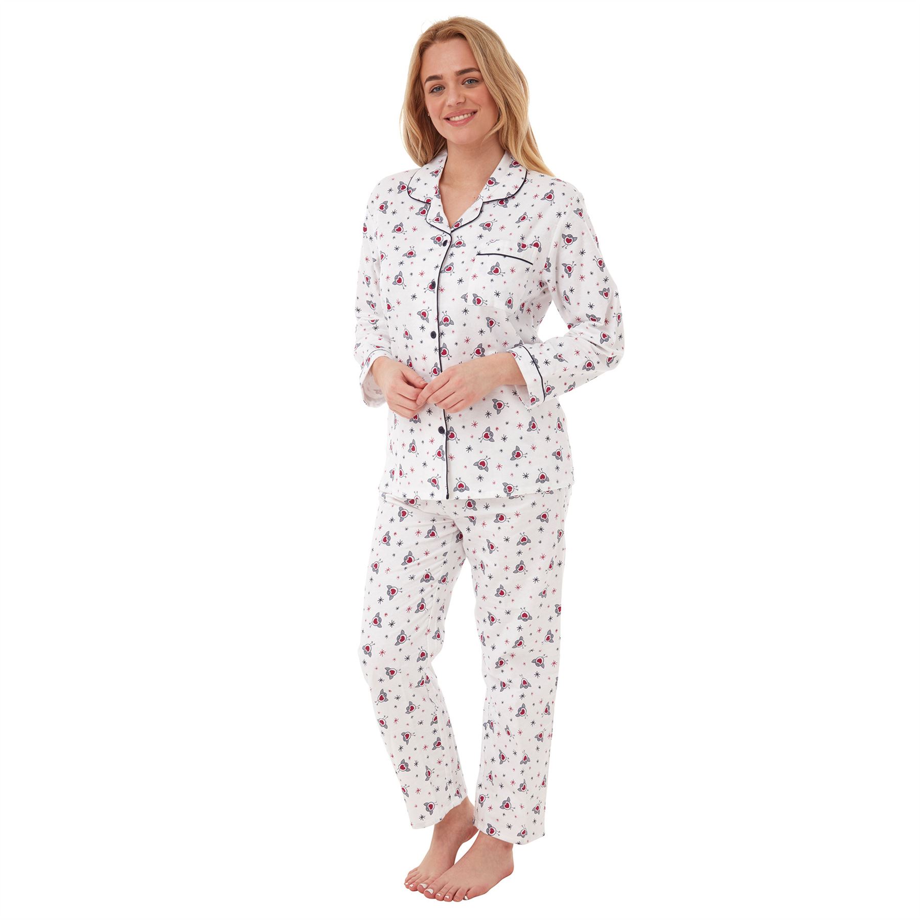 Ladies/Womens 100% Brushed Cotton Pyjama Set Pyjamas PJ Set Size 8-22 ...