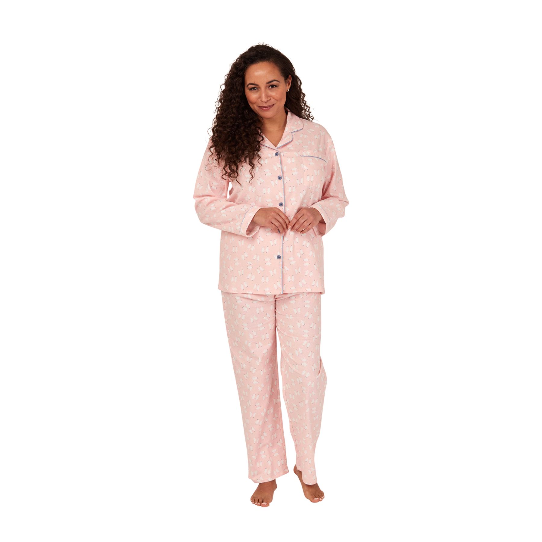 Ladies/Womens 100% Brushed Cotton Pyjama Set Winceyette Pyjamas PJ Set ...
