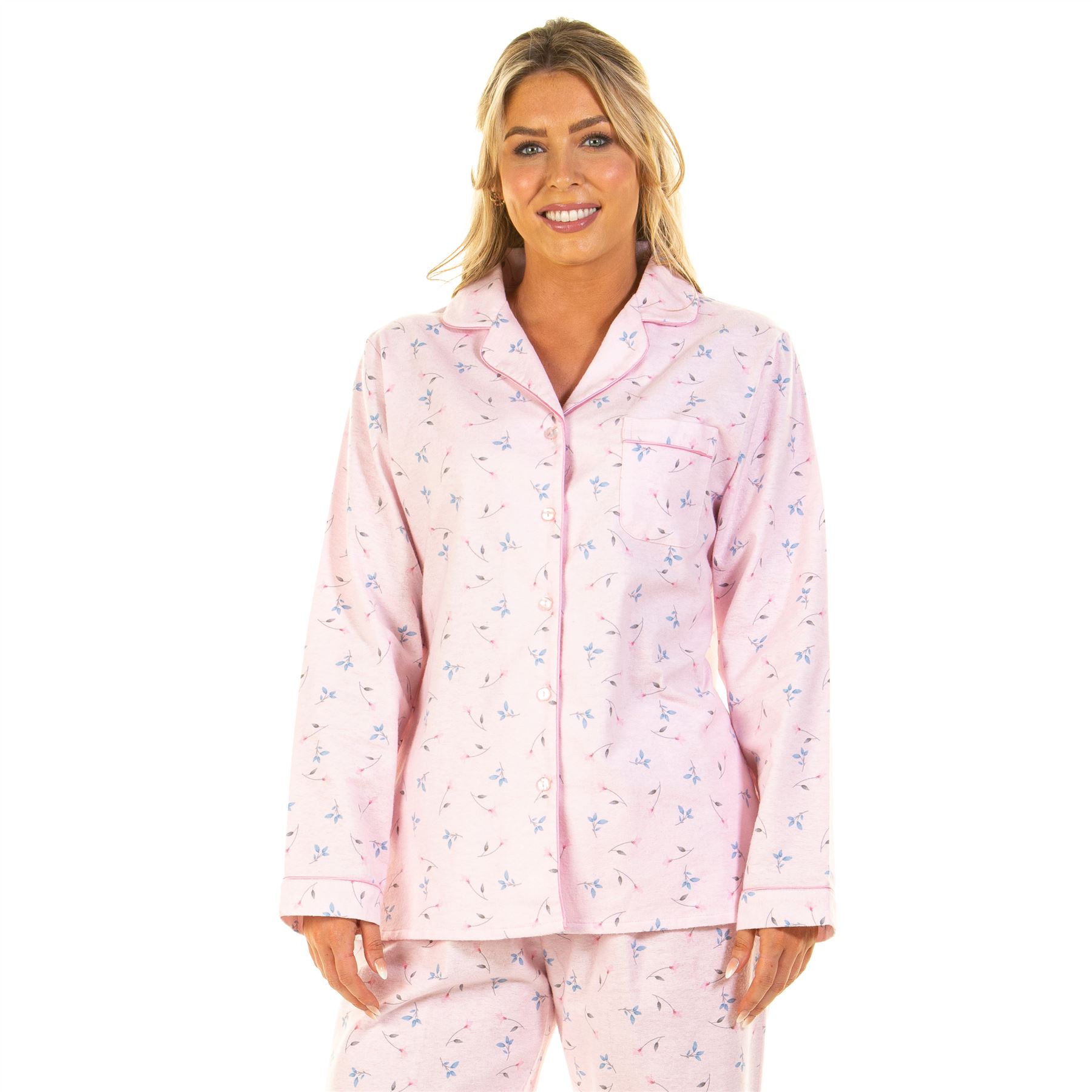 Ladies/Womens 100% Brushed Cotton Pyjama Set Winceyette Pyjamas PJ Set ...