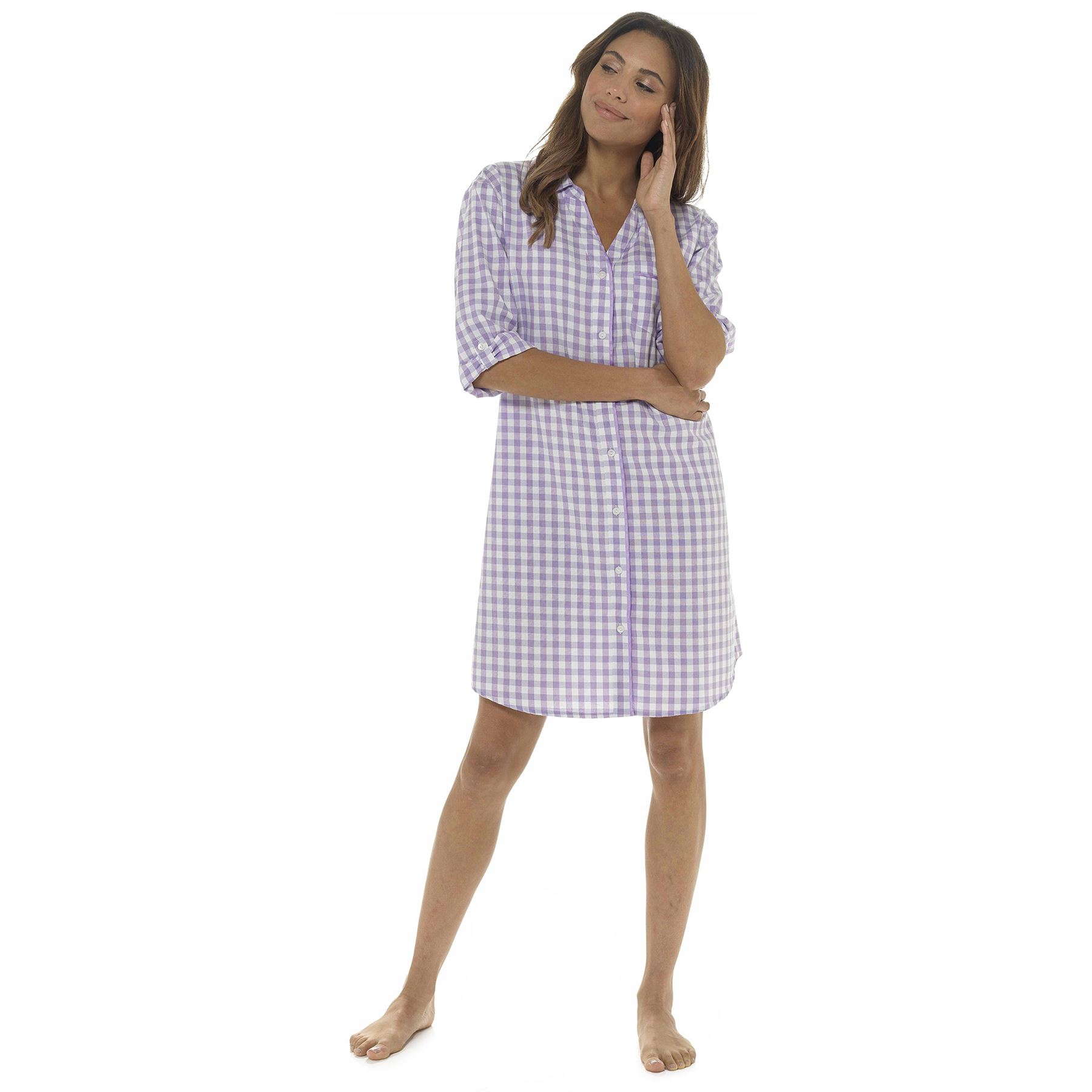 Ladies/Womens Button Through Front Check Nightshirt/Nightie/Nightdress ...