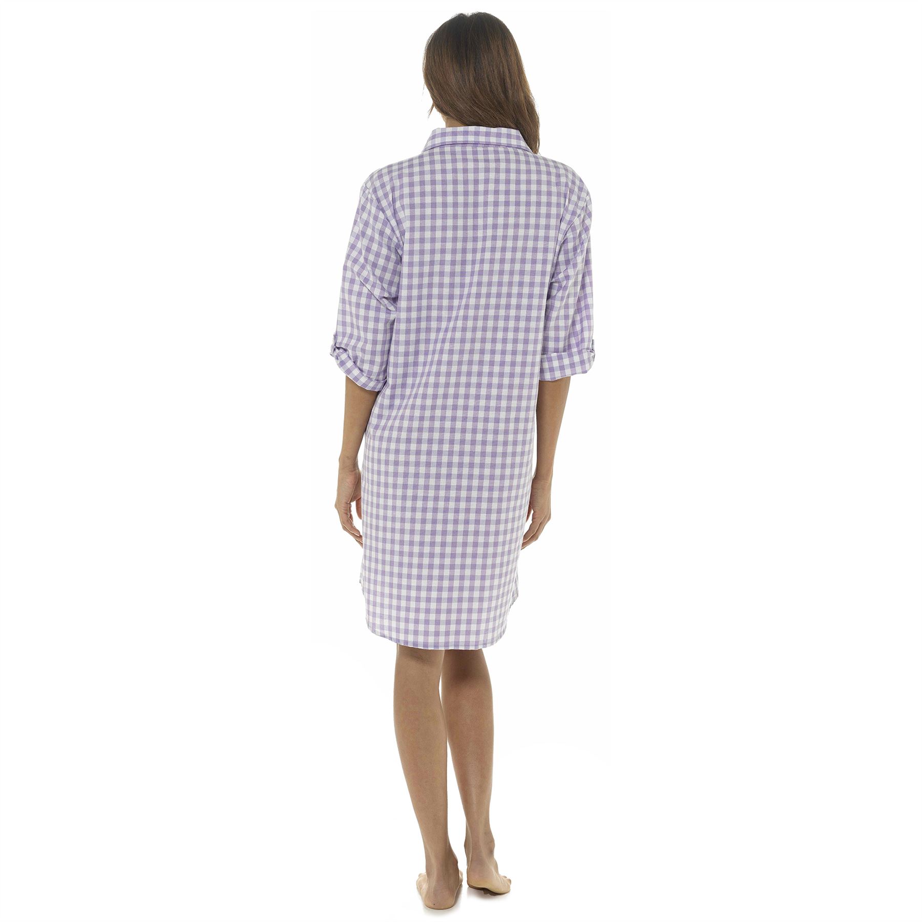 Ladies/Womens Button Through Front Check Nightshirt/Nightie/Nightdress ...