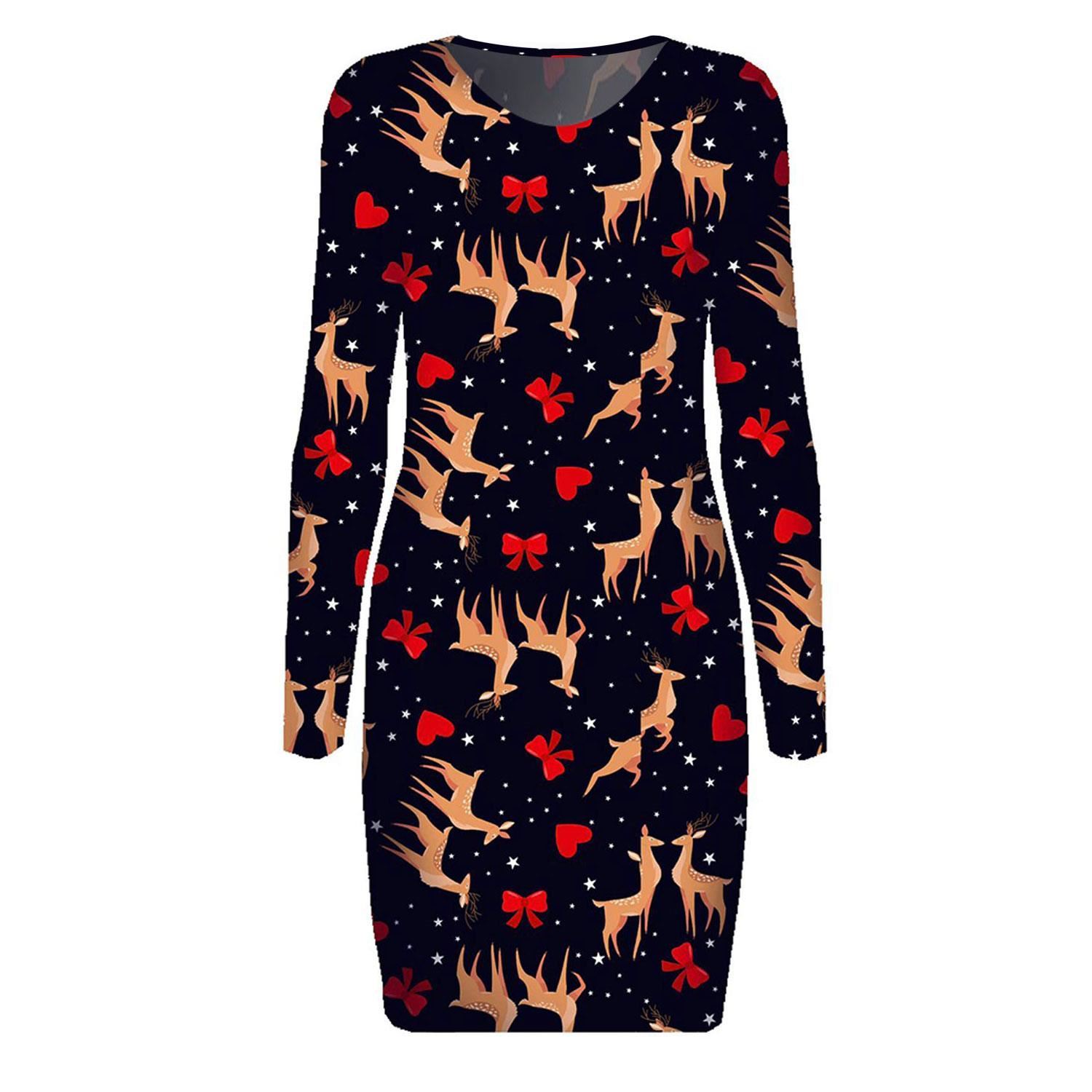 Women's Bodycon Fitted Long Sleeve Christmas Mini Party Dress Xmas ...