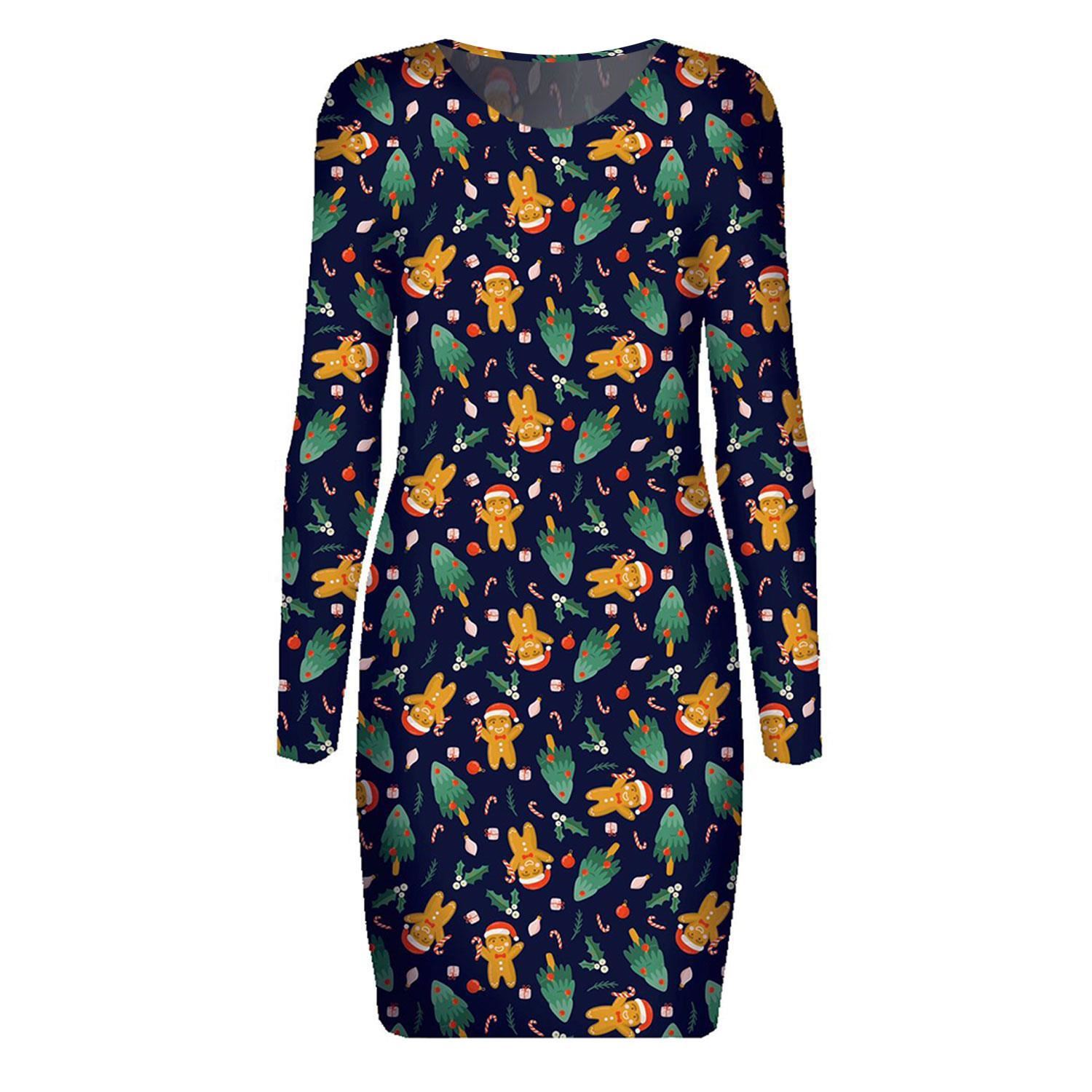 Women's Bodycon Fitted Long Sleeve Christmas Mini Party Dress Xmas ...