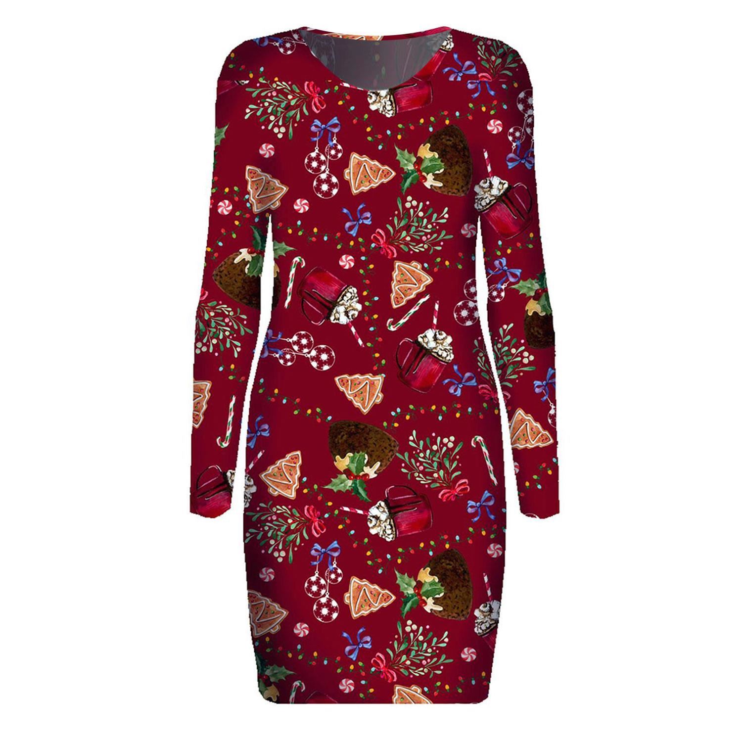 Women's Bodycon Fitted Long Sleeve Christmas Mini Party Dress Xmas ...