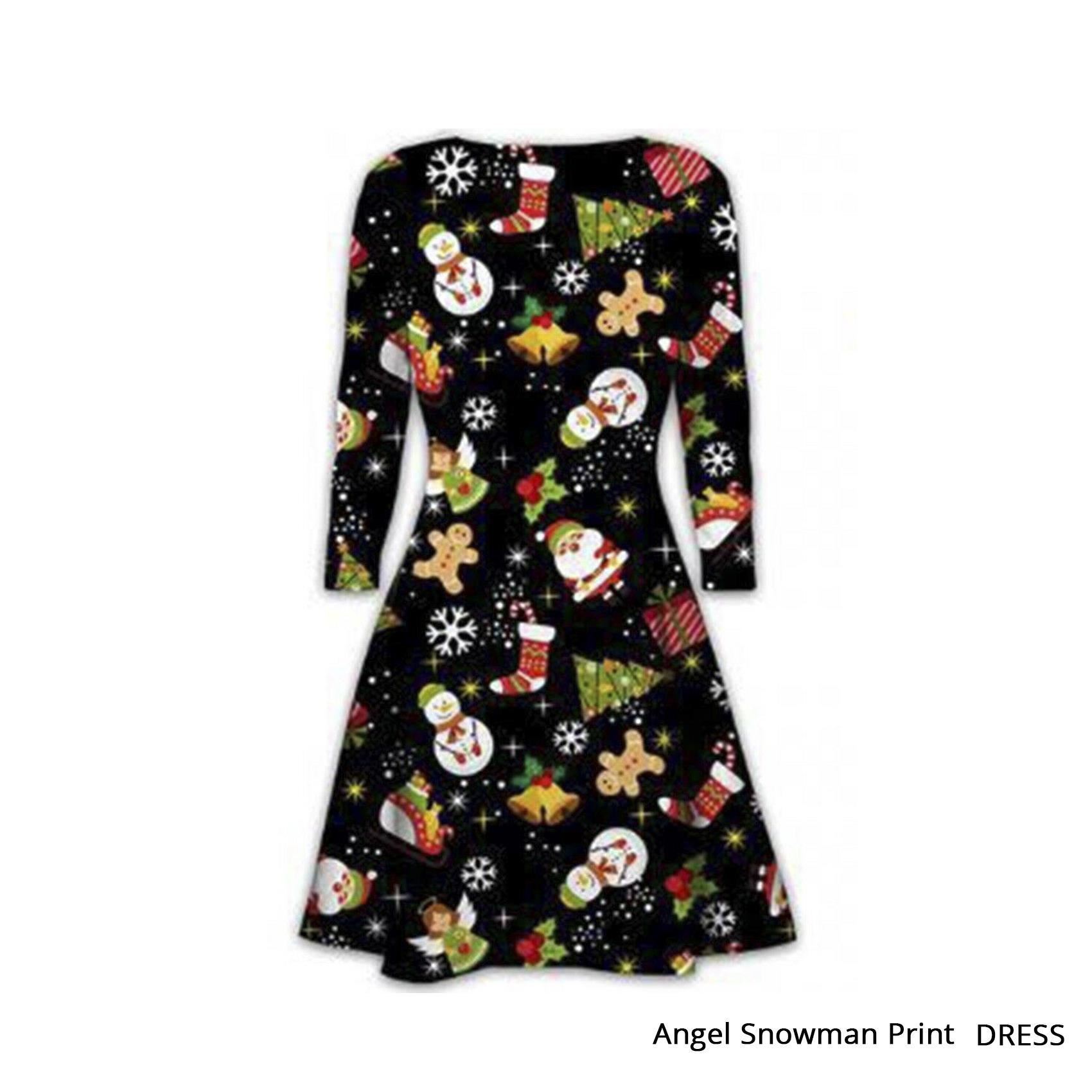 Women's Christmas Swing Skater Dress Santa Xmas Party Fancy Long Sleeve ...