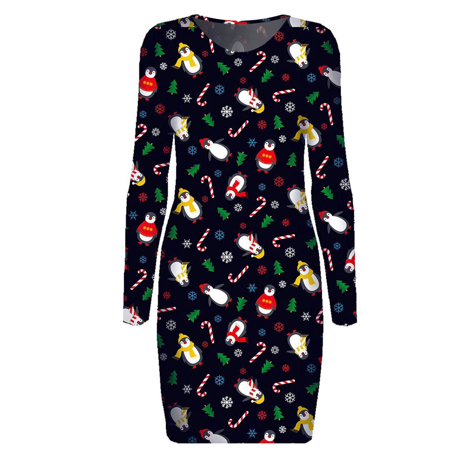 Women's Bodycon Fitted Long Sleeve Christmas Mini Party Dress Xmas ...