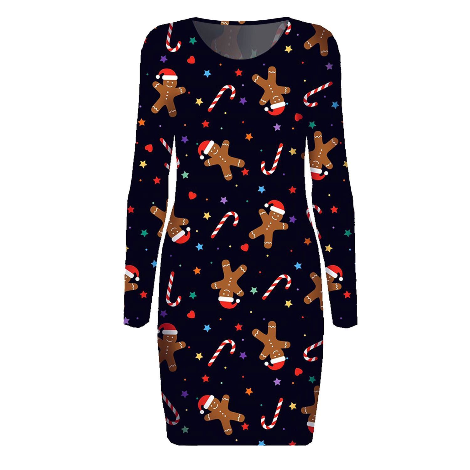 Women's Bodycon Fitted Long Sleeve Christmas Mini Party Dress Xmas ...