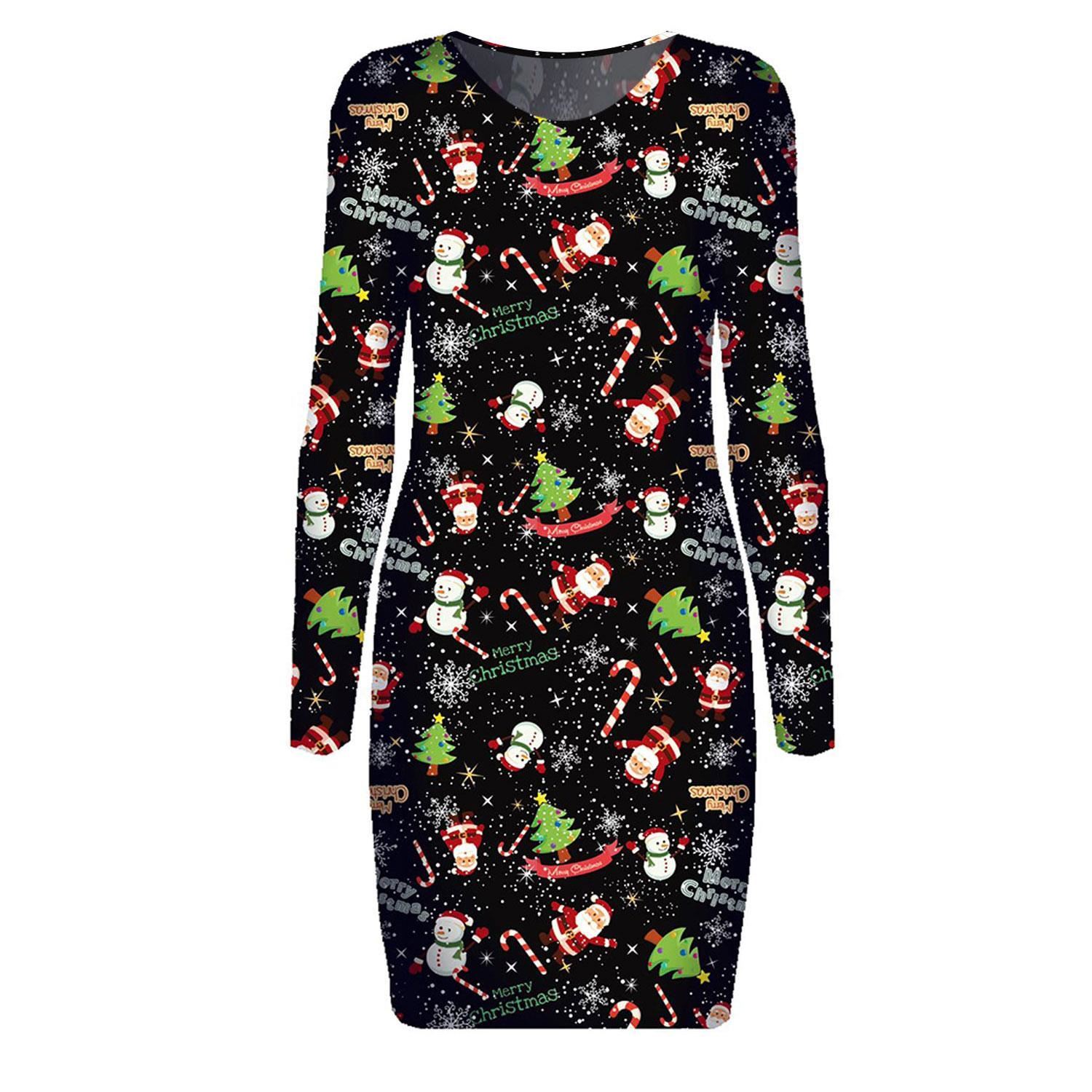 Women's Bodycon Fitted Long Sleeve Christmas Mini Party Dress Xmas ...
