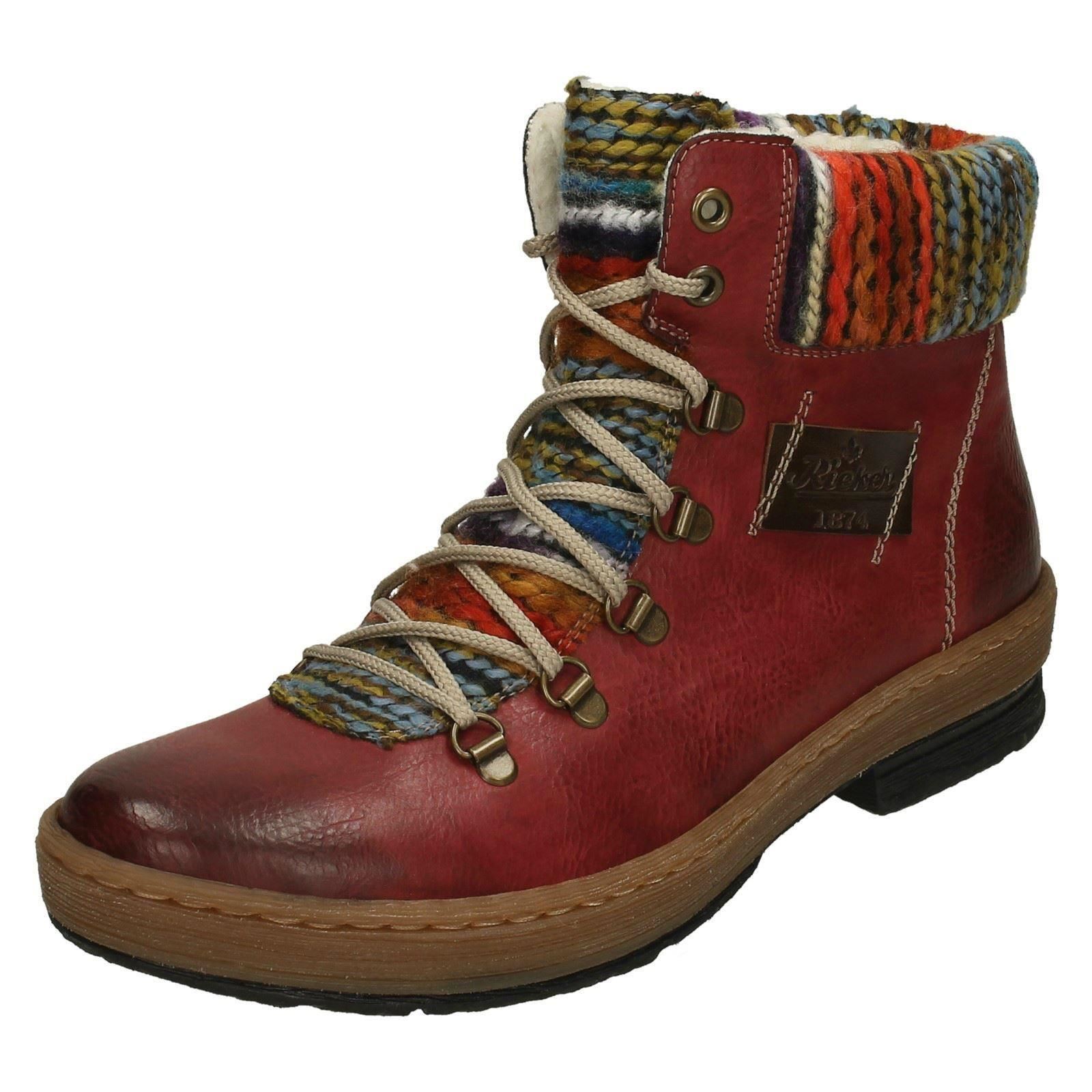Ladies Rieker Multi Coloured Knitted Trim Ankle Boots 'Z6743' | eBay