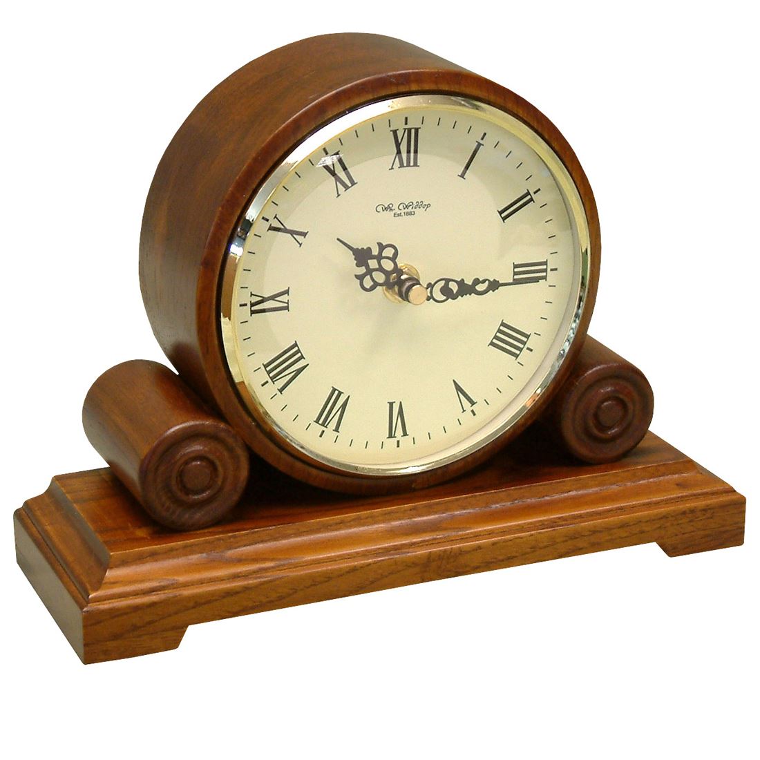 Wm.Widdop Classic Barrel Mantle Clock Wood Effect Finish and Quartz ...