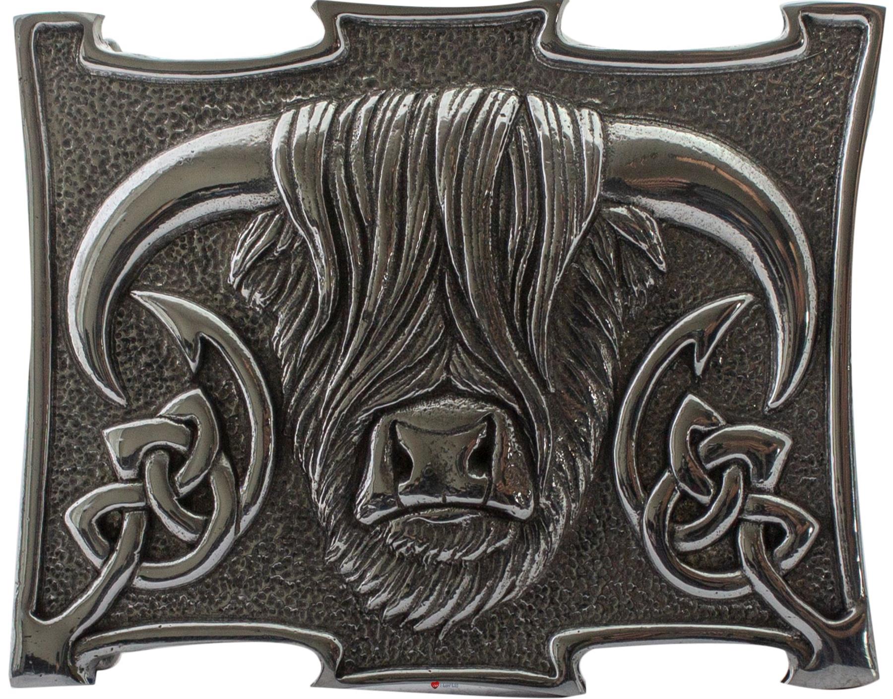 Kilt Belt Buckle Mens Pewter Highland Coo Cow 3 Styles Made In Scotland ...