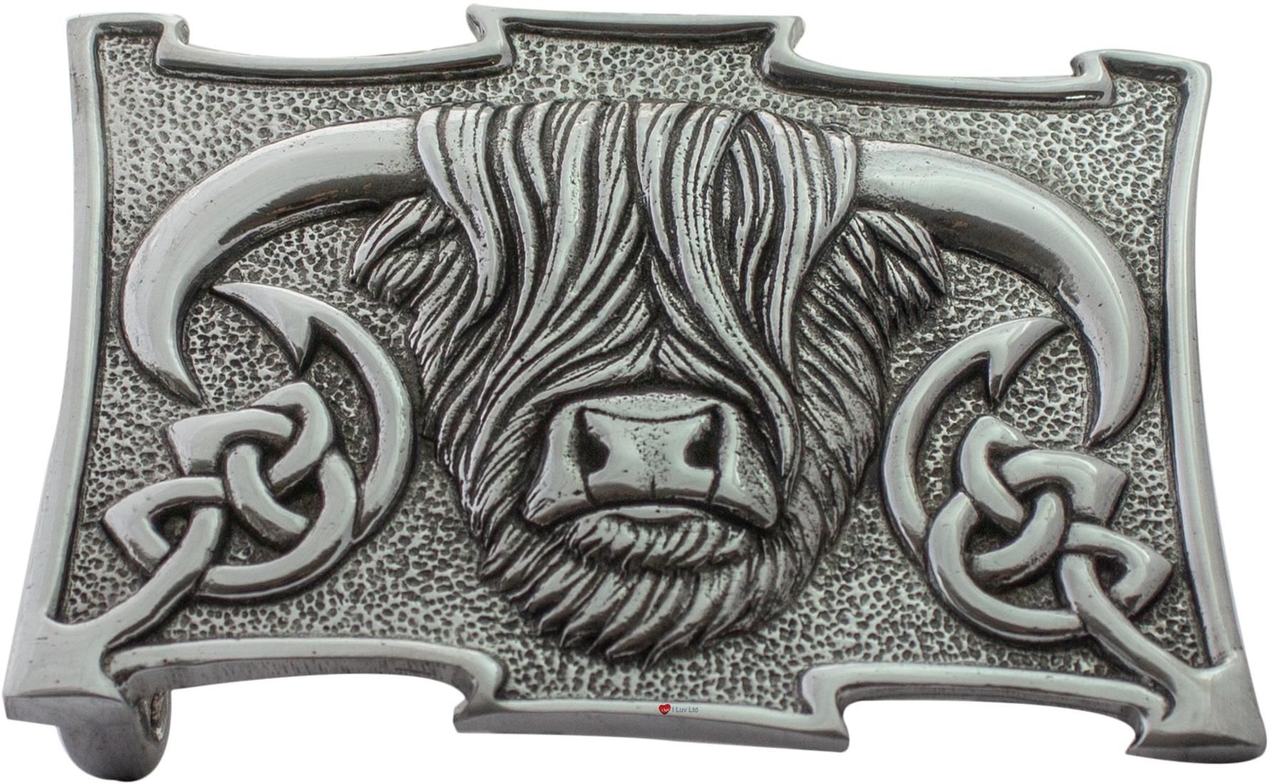 Kilt Belt Buckle Mens Pewter Highland Coo Cow 3 Styles Made In Scotland ...