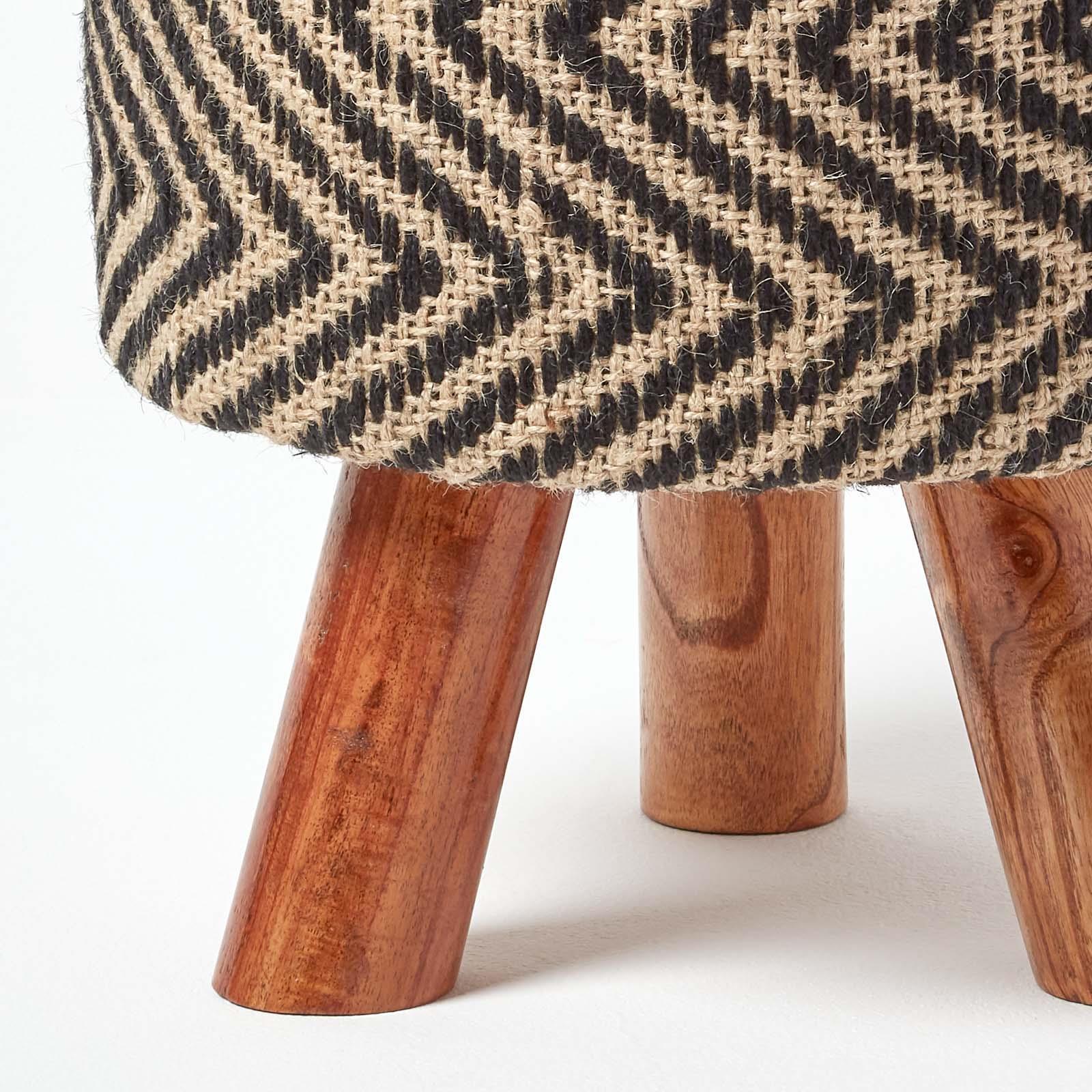 Tall and Circular Footstool with Wooden Support Legs Black and Natural ...